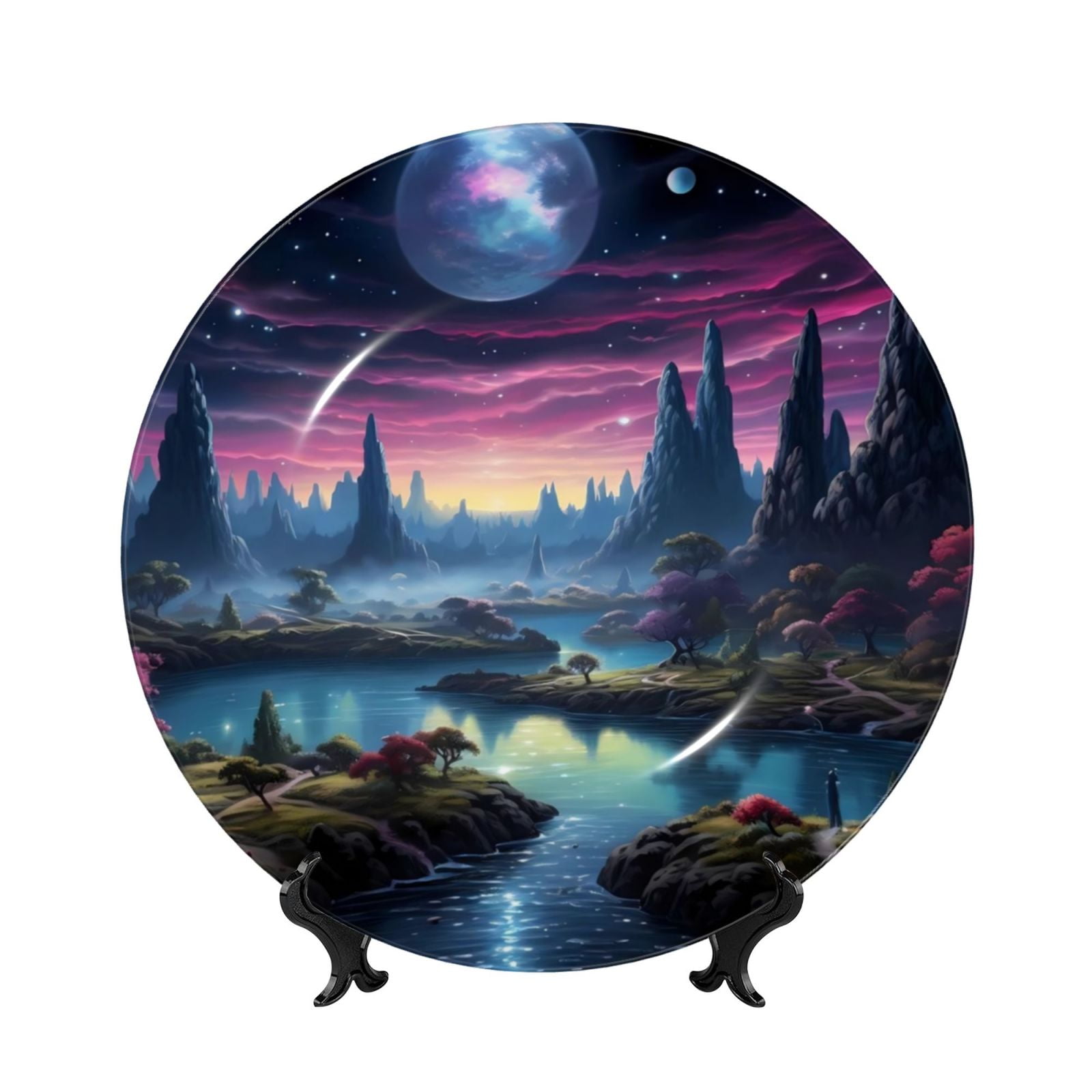 Daiia Fantasy Landscape Starry Night Printed Pattern Ceramic Plate ...