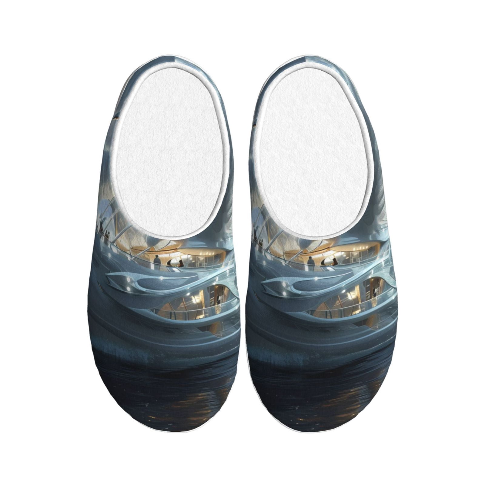 Daiia Fantasy Swan Yacht Design Print Women’s Fuzzy Slippers Memory ...