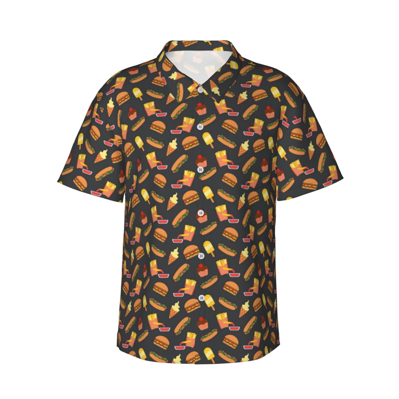 Daiia Fast Food Hawaiian Shirt for Men Gentle Cotton Regular Short ...