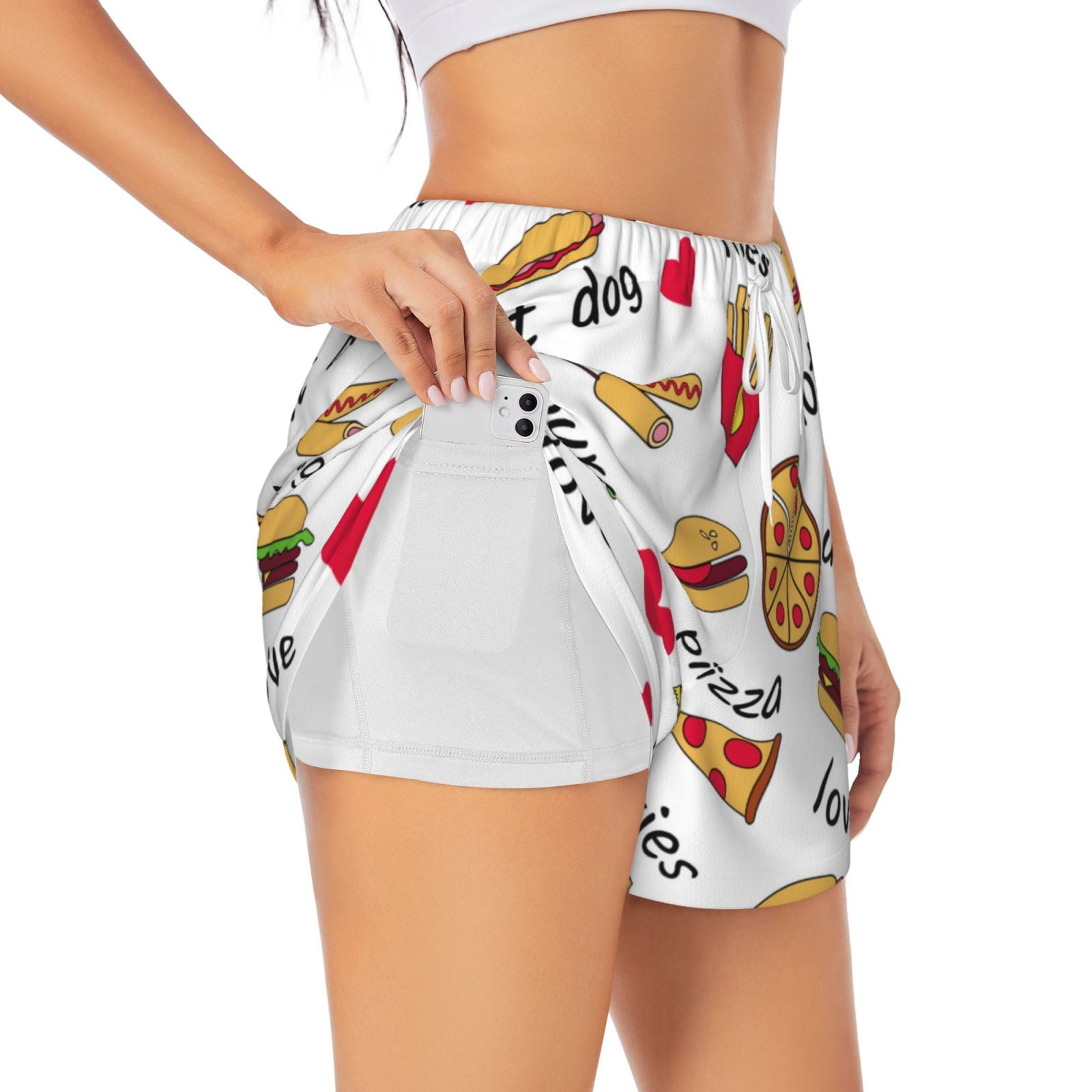 Daiia Fast Food Pattern Women's 2 in 1 Running Shorts - Lightweight ...
