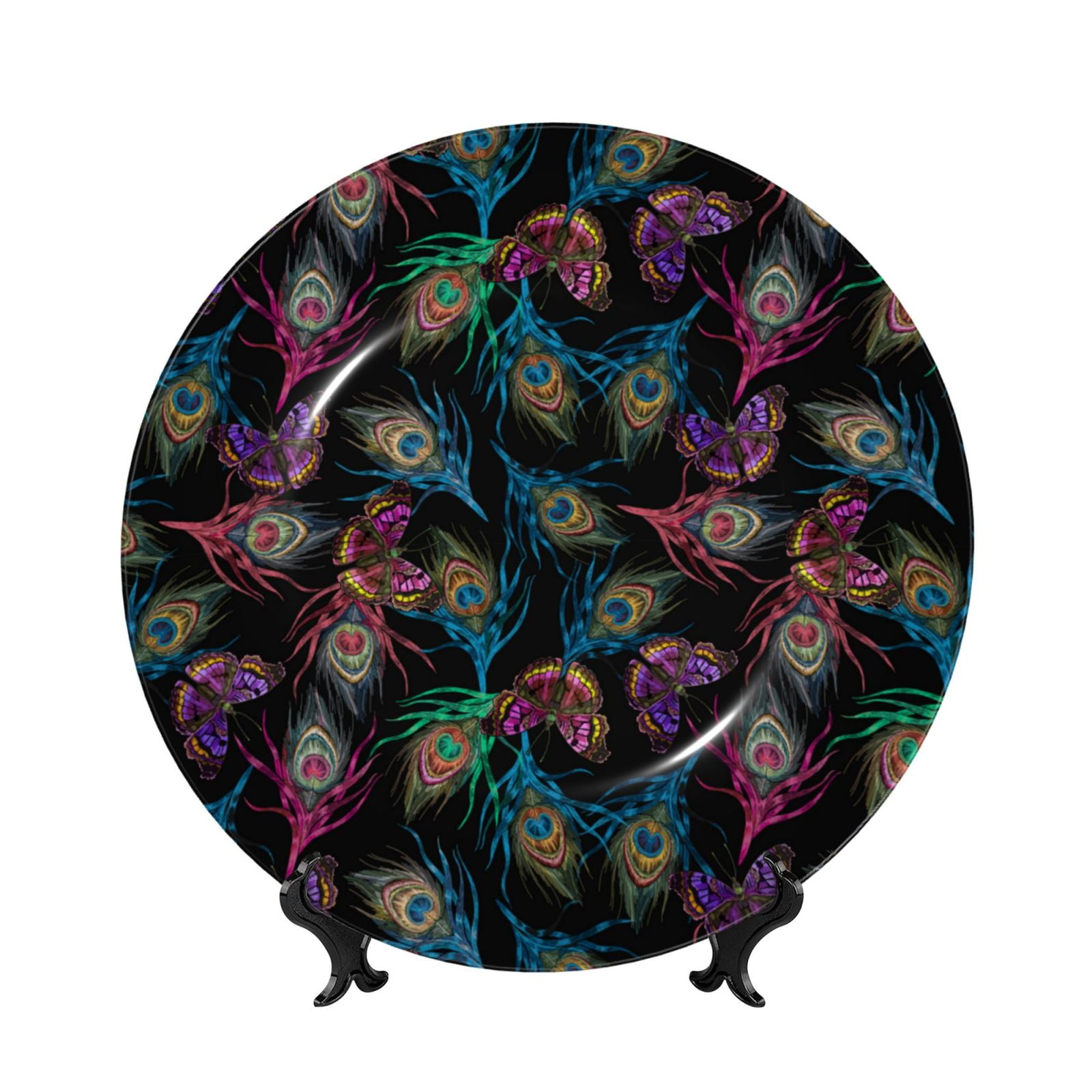 Daiia Feathers And Butterflies Printed Pattern Ceramic Plate Dinner ...
