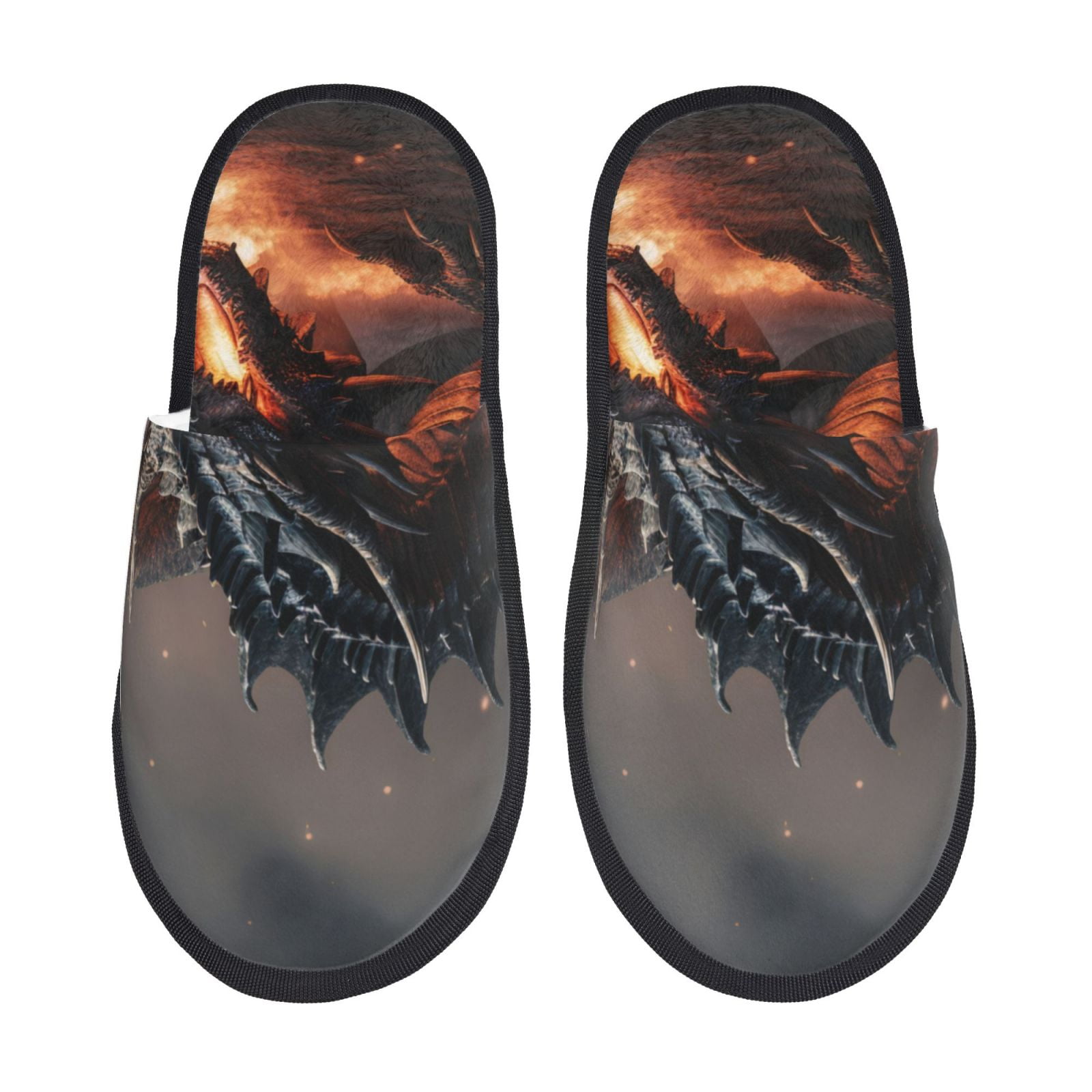 Daiia Fiery Black Dragon Attack Pattern Furry Slippers for Women and ...