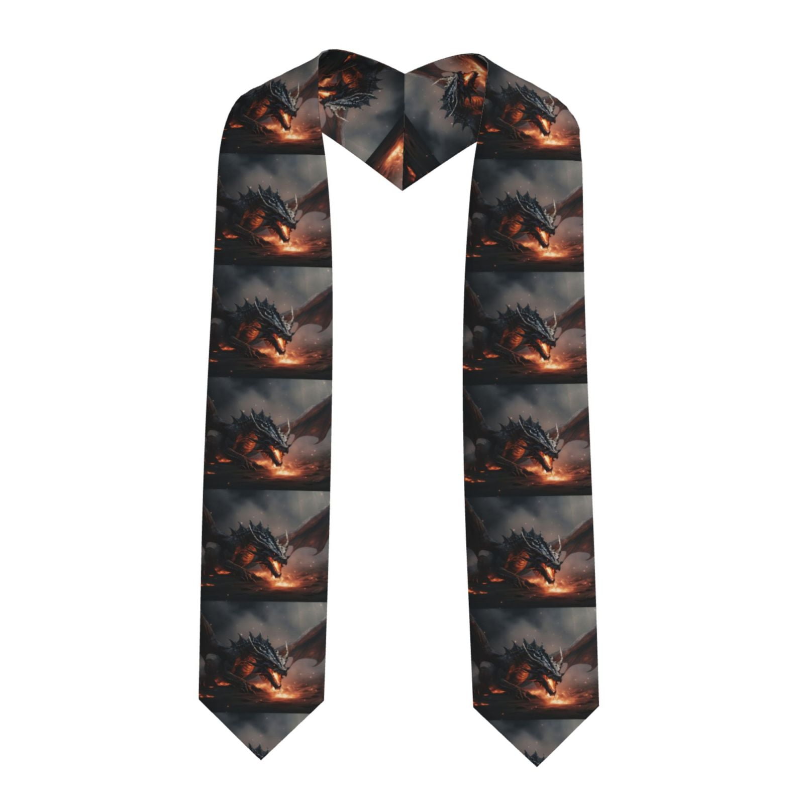 Daiia Fiery Black Dragon Attack Pattern Graduation Shawl Stole – Satin ...