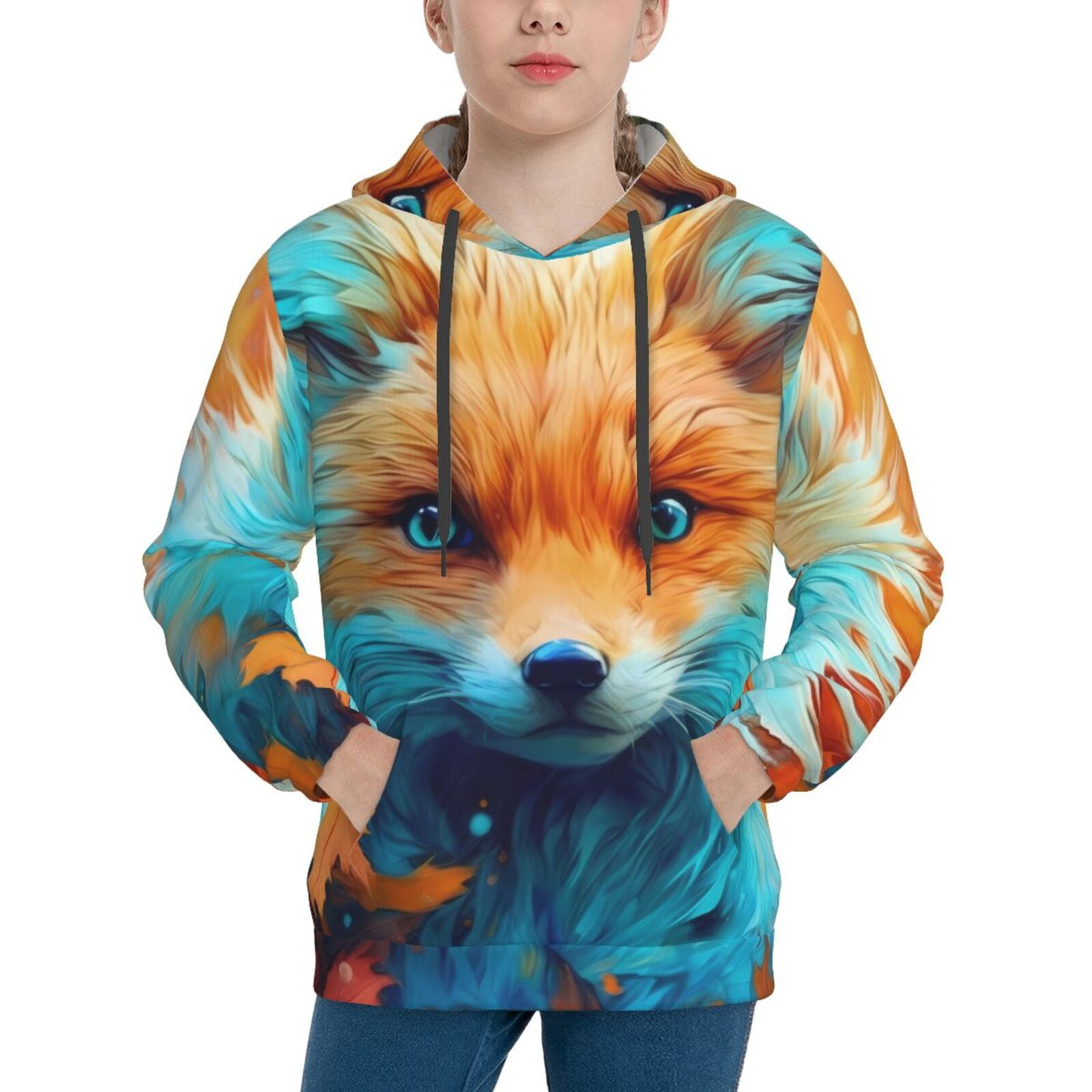 Daiia Fiery Red Maple Leaf Fox for Boys Fashion Hoodies & Sweatshirts ...