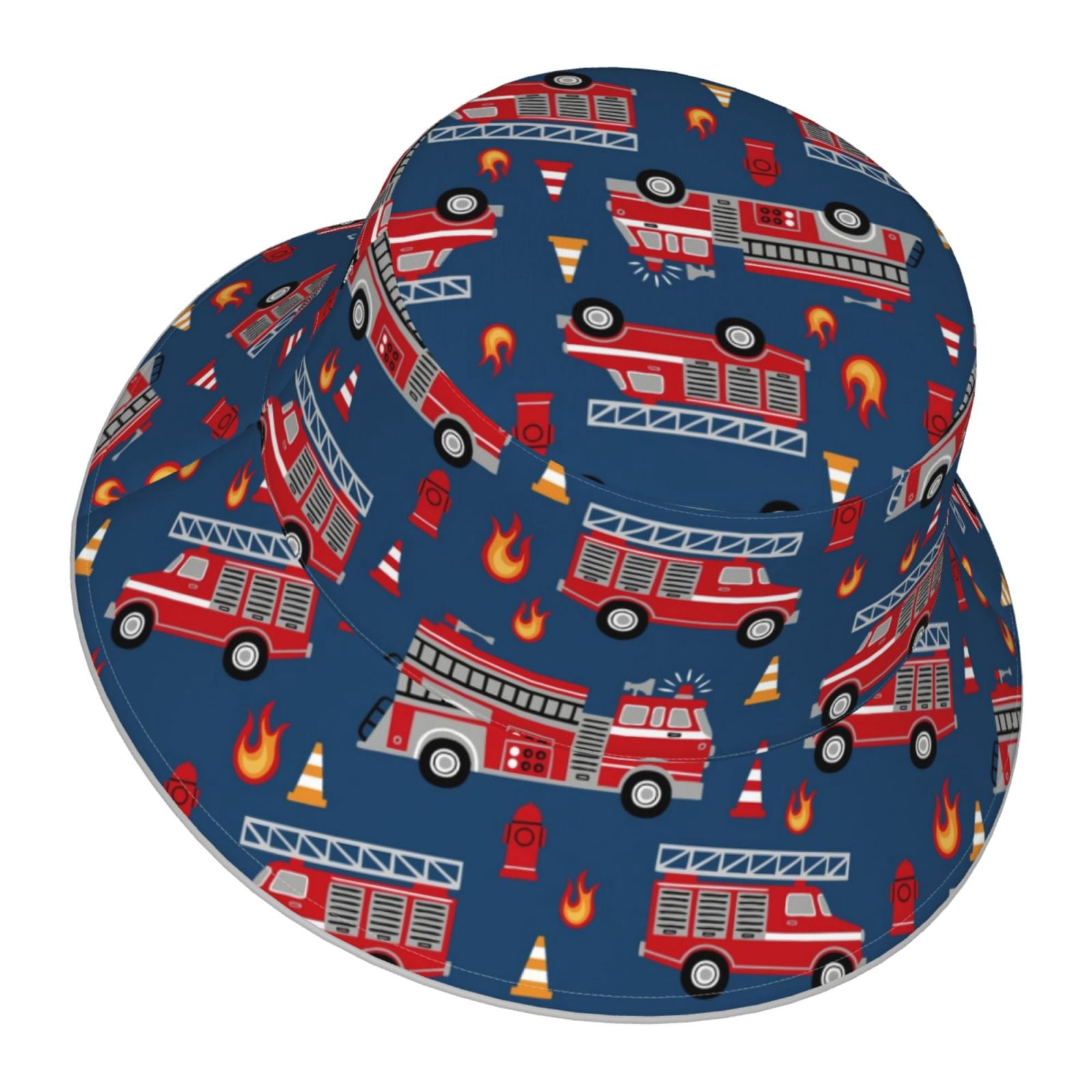 Daiia Fire Truck 1 Pattern Bucket Hat - Trendy Cotton Sun Hat for Beach ...
