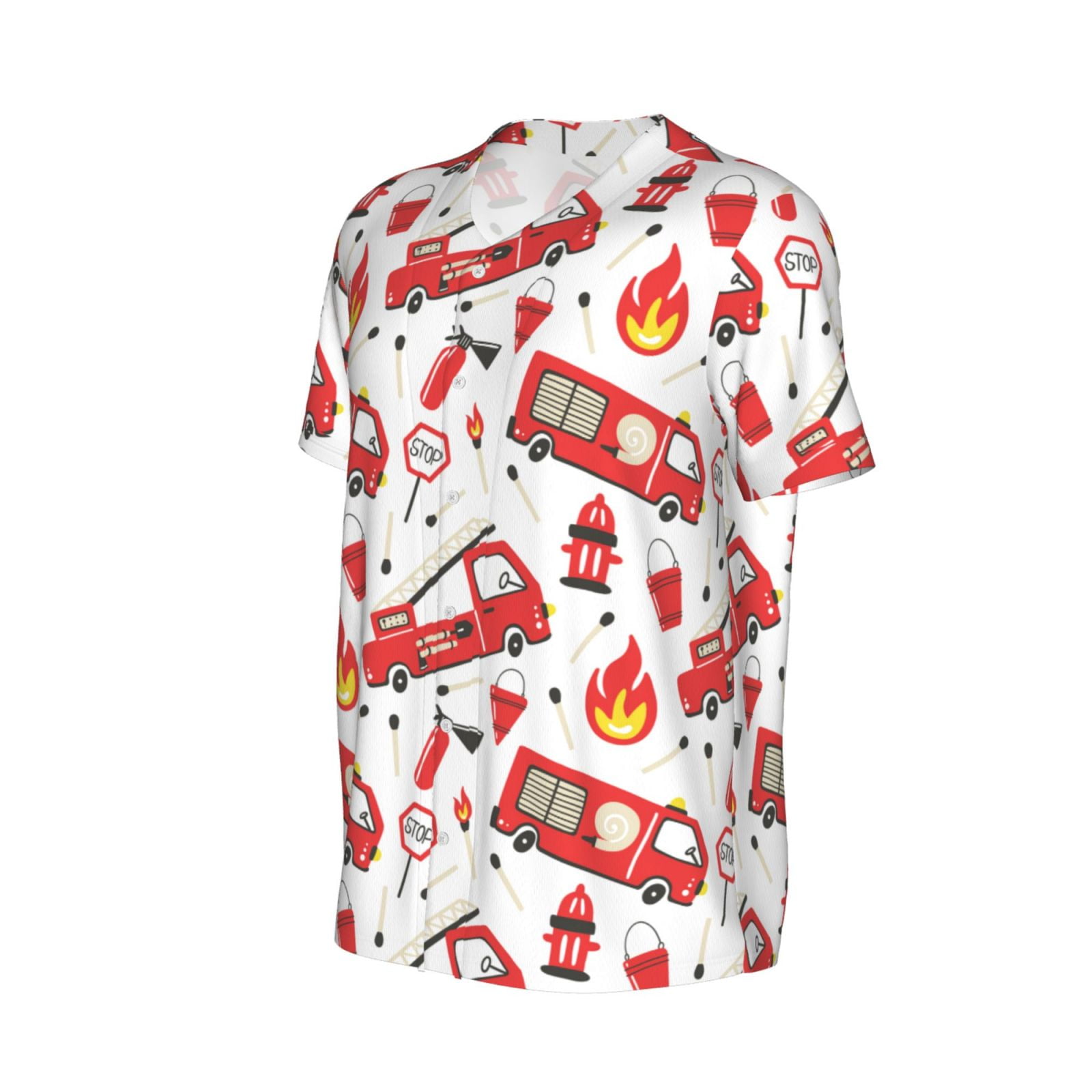 Daiia Fire Truck Mens Baseball Jersey Button Down Shirts Short Sleeve ...
