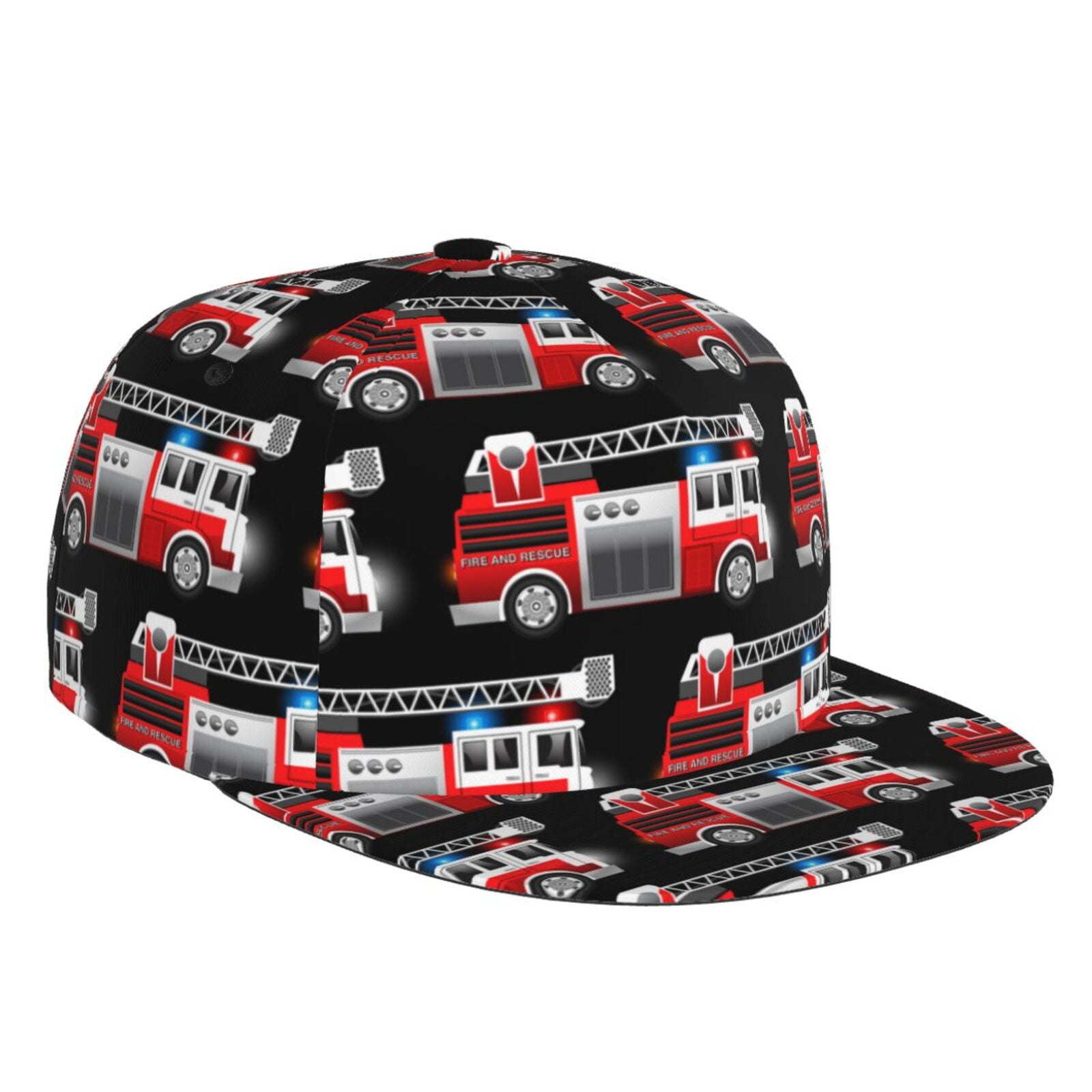 Daiia Fire and Rescue Truck print Flat Bill Hats Flat Brim Trucker Cap ...