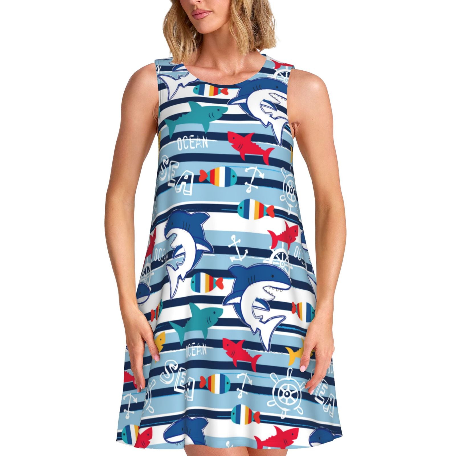 Daiia Fish And Shark Print Women's Dresses 2025 Trendy Short sleeve ...