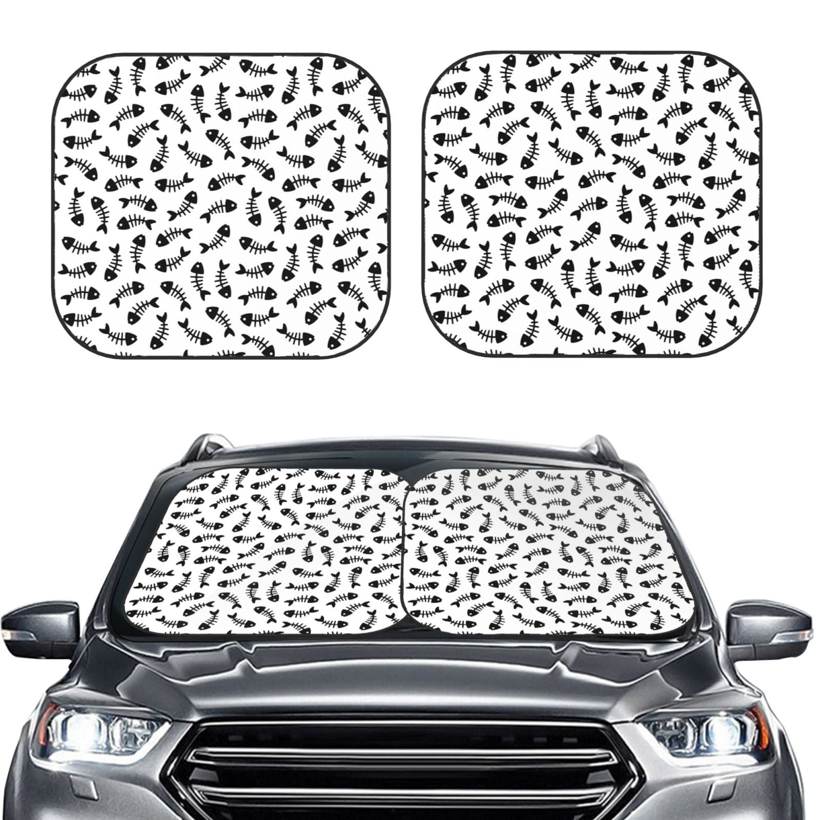Daiia Fish Bone 2PCS Car Windshield Sun Shade, Foldable Sun Shield for ...