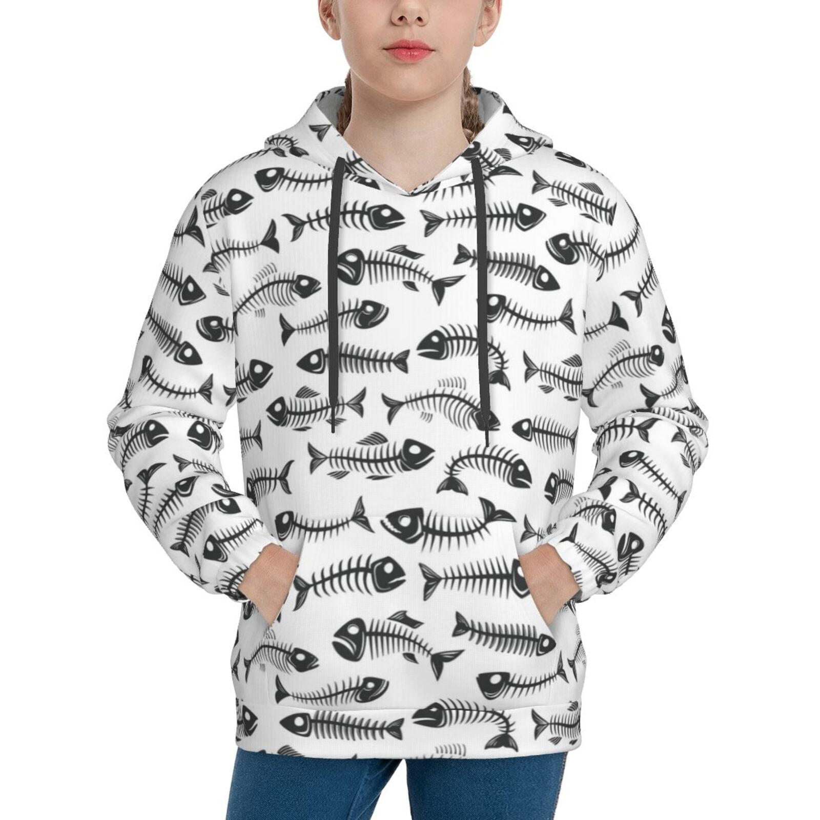 Daiia Fish Bones for Boys Fashion Hoodies & Sweatshirts with Kangaroo ...