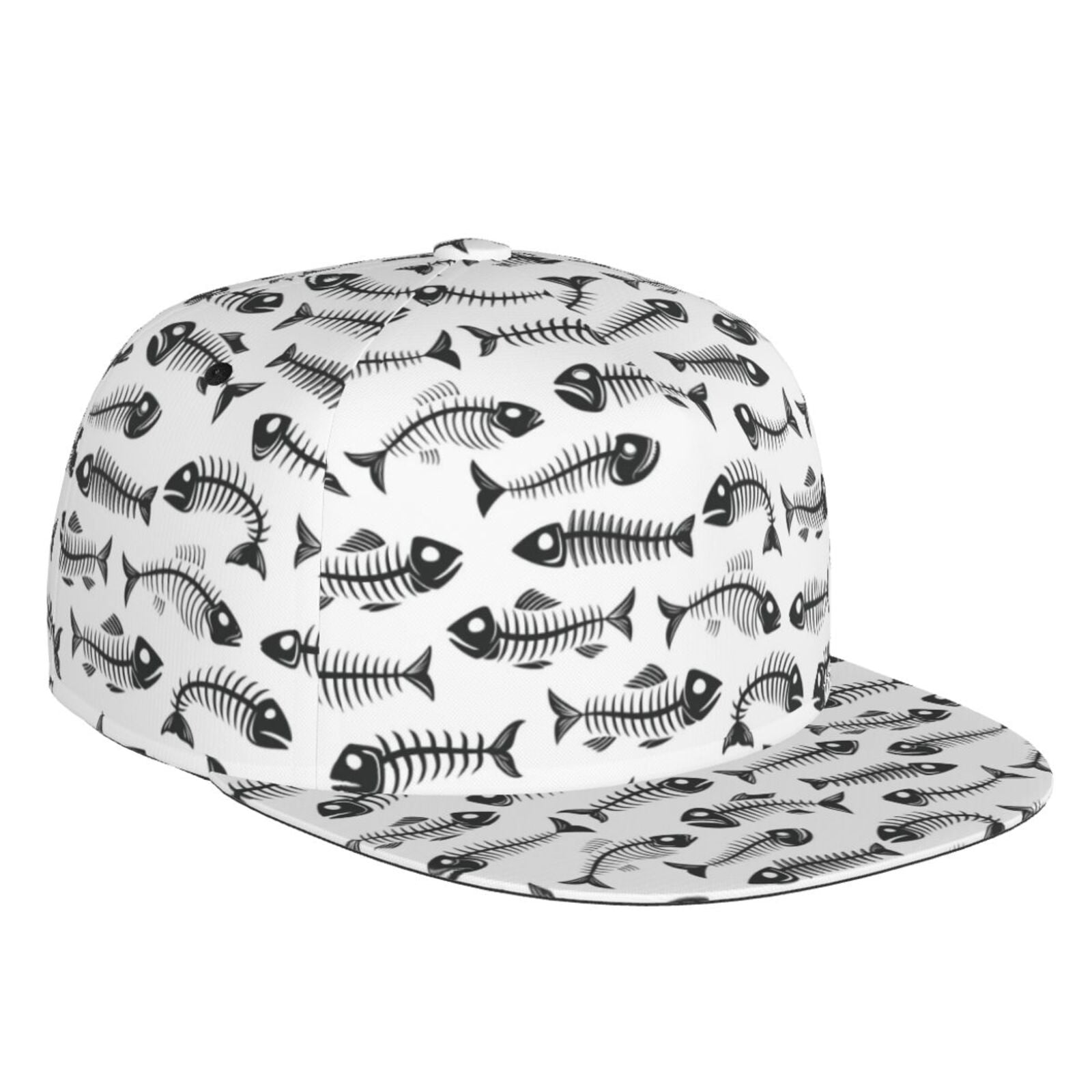 Daiia Fish Bones print Flat Bill Hats Flat Brim Trucker Cap Baseball ...