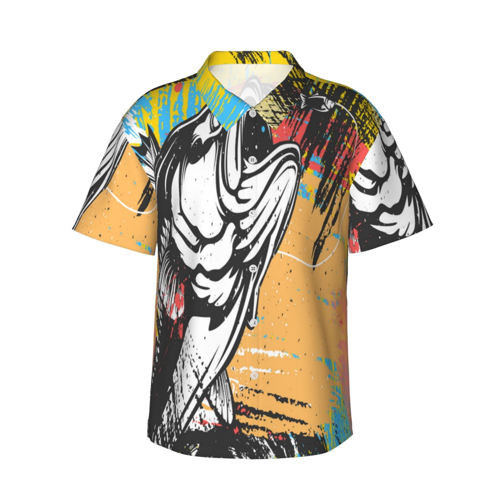 Daiia Fishing Bass Print Hawaiian Shirt for Men Gentle Cotton Regular ...