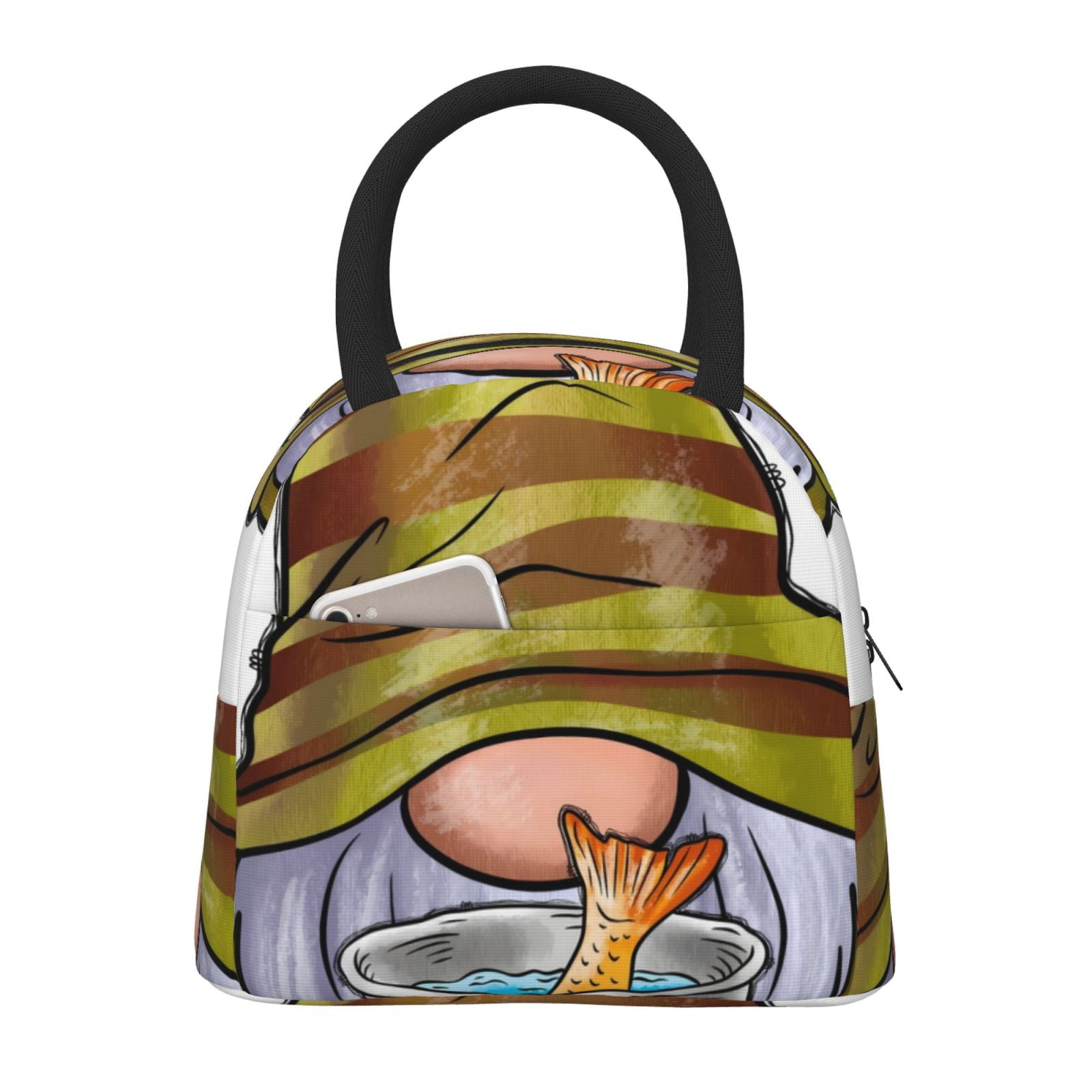 Daiia Fishing Gnome Fisherman Pattern Lunch Bag , Insulated Lunch Box ...