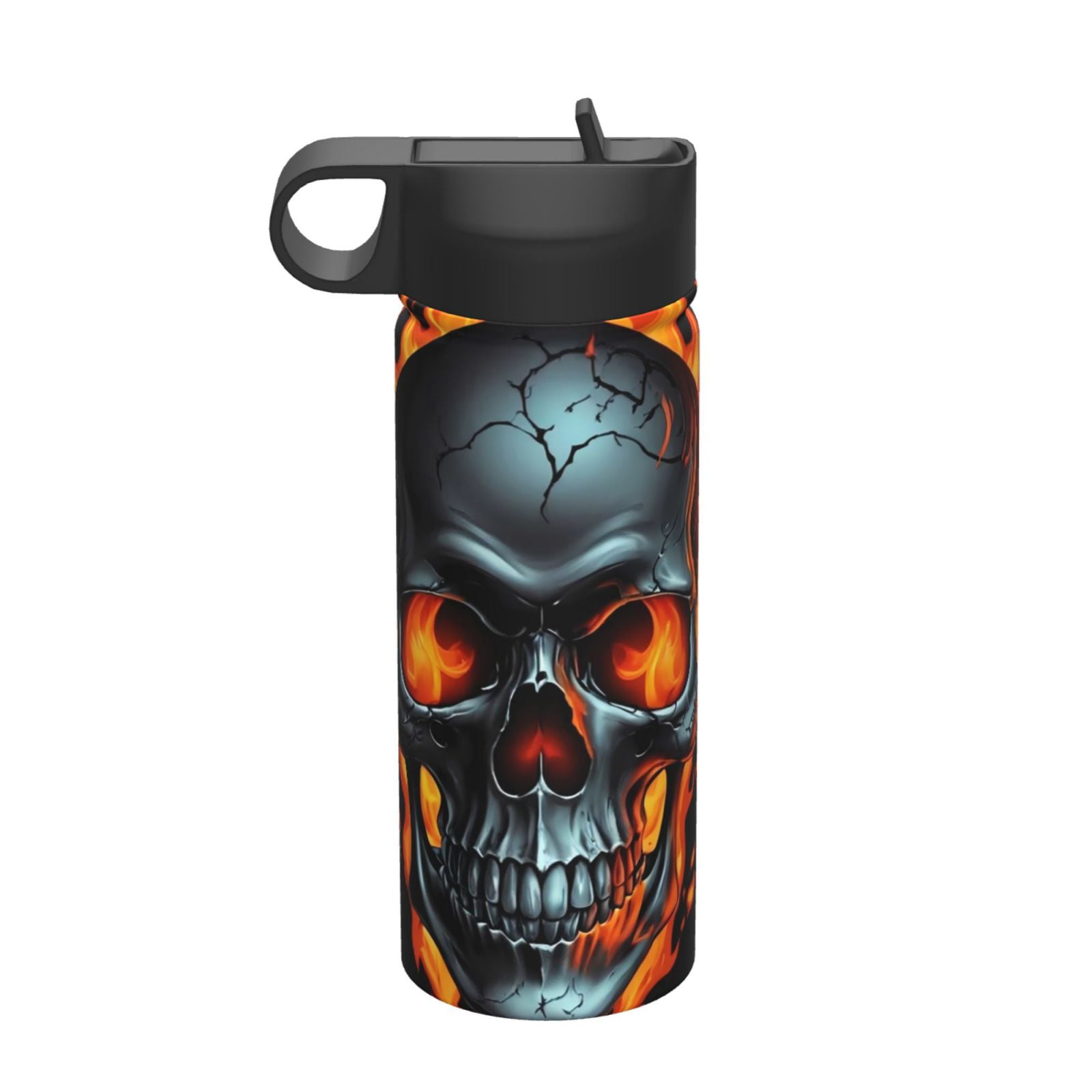 Daiia Flame Metal Skull Printed 18oz Sports Insulated Kettle With Straw ...