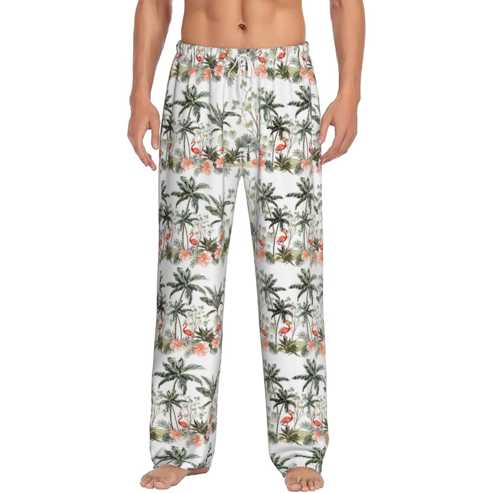 Daiia Flamingo Palm Trees Men's Sleep Pant with Pockets and Drawstring ...