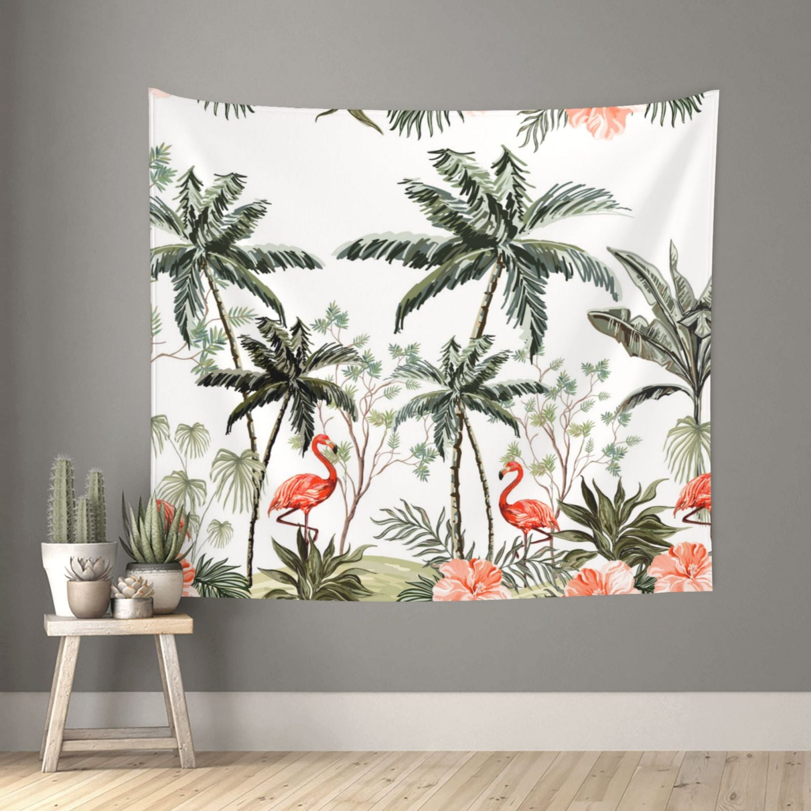 Daiia Flamingo Palm Trees Pattern Tapestry 60x51 Inches Wall Hanging ...