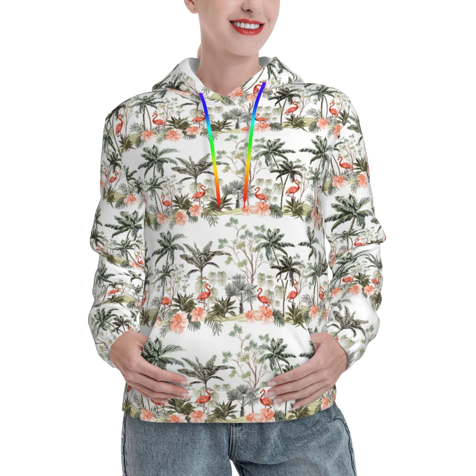 Daiia Flamingo Palm Trees Pattern Women's Fashion Hoodies & Sweatshirts ...