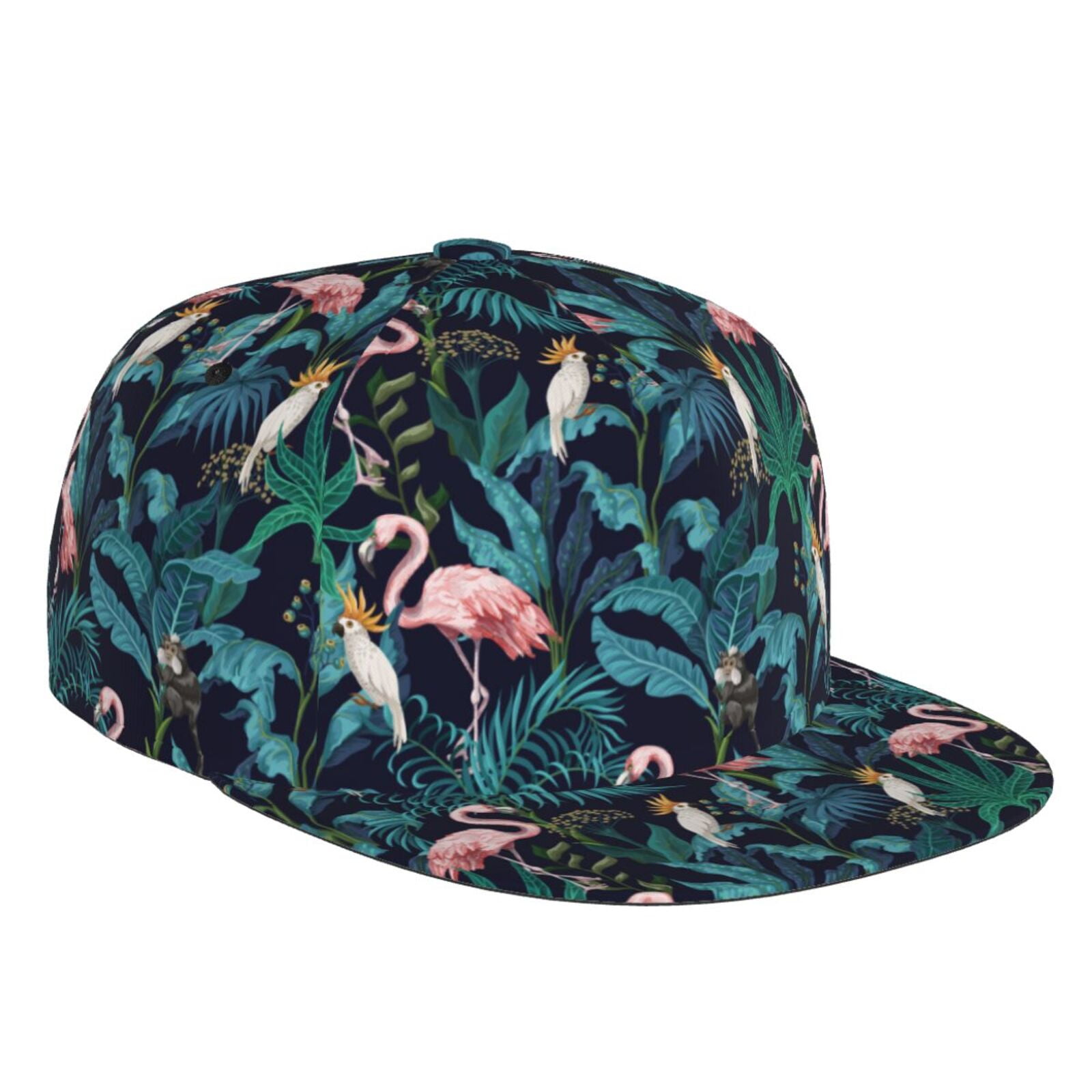 Daiia Flamingos And Birds print Flat Bill Hats Flat Brim Trucker Cap ...