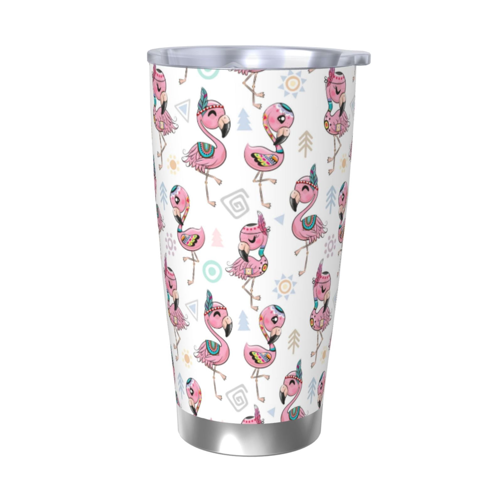 Daiia Flamingos Tribal Printed 20oz Insulated Coffee Cup with Straw ...