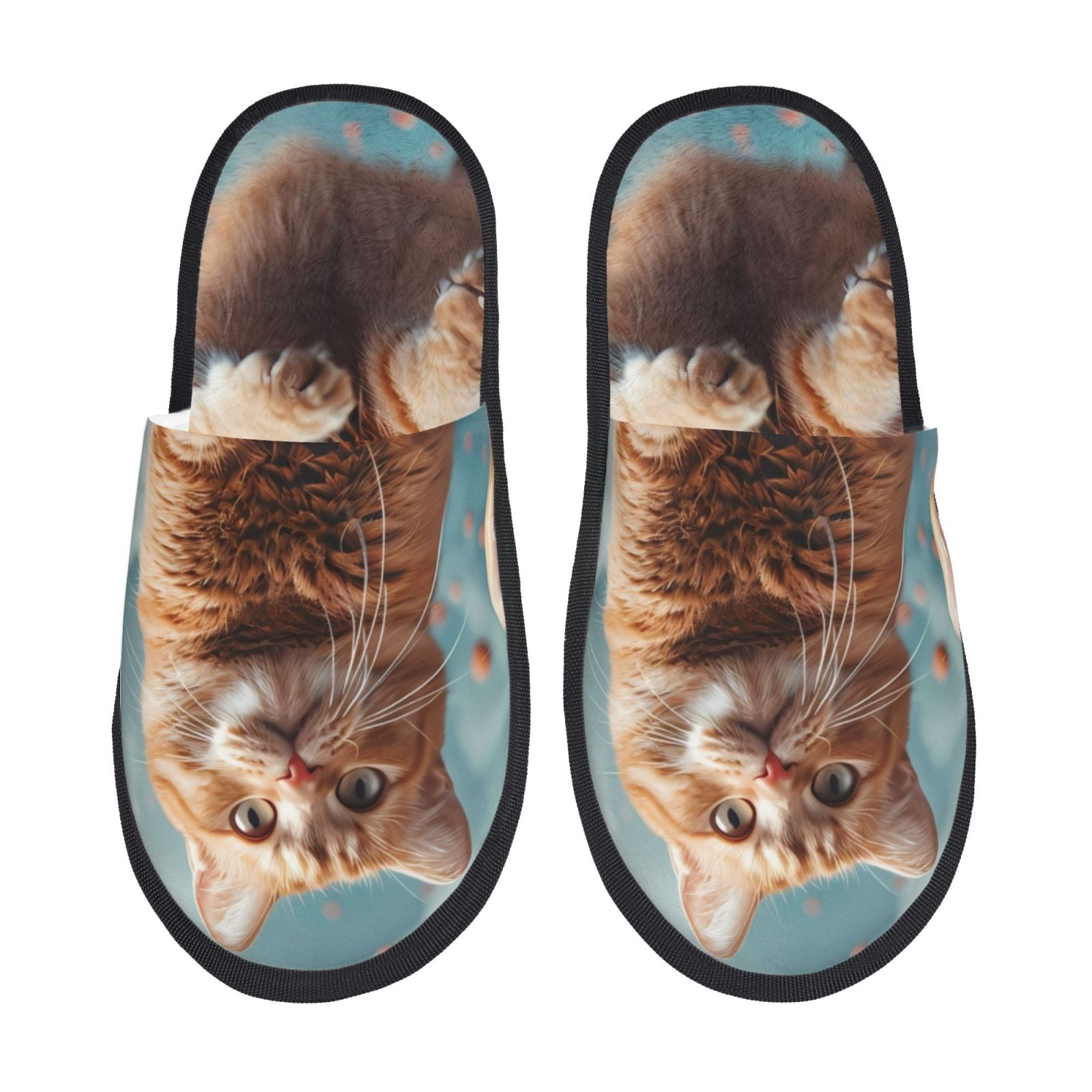 Daiia Floating Cat And Donuts Pattern Furry Slippers for Women and Men ...