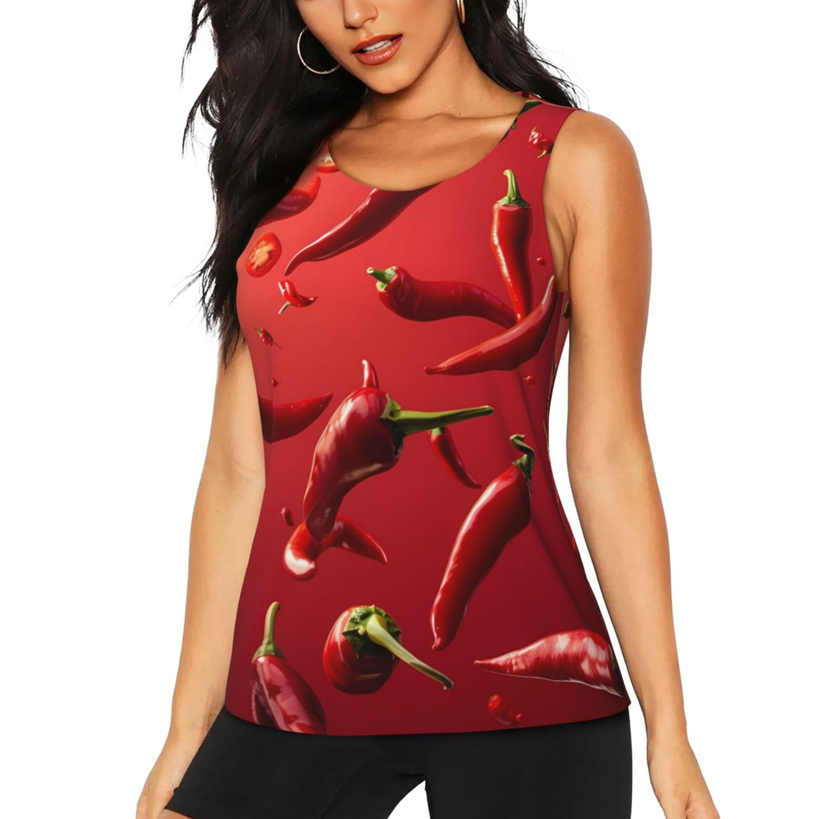 Daiia Floating Red Chili Peppers Printed Womens Workout Tops for Women ...