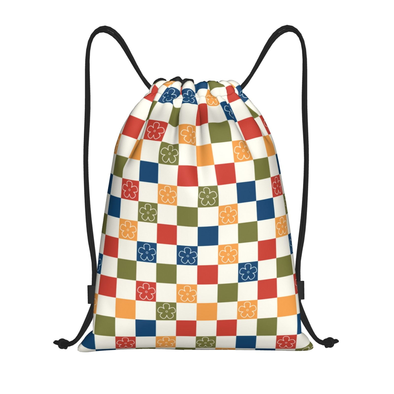 Daiia Floral Checkerboard Pattern Drawstring Backpack, Gym Bag ...