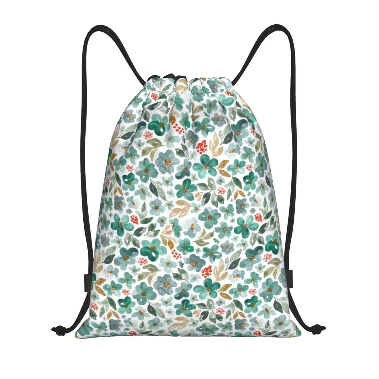 Daiia Floral In Teal Pattern Drawstring Backpack, Gym Bag, Lightweight ...
