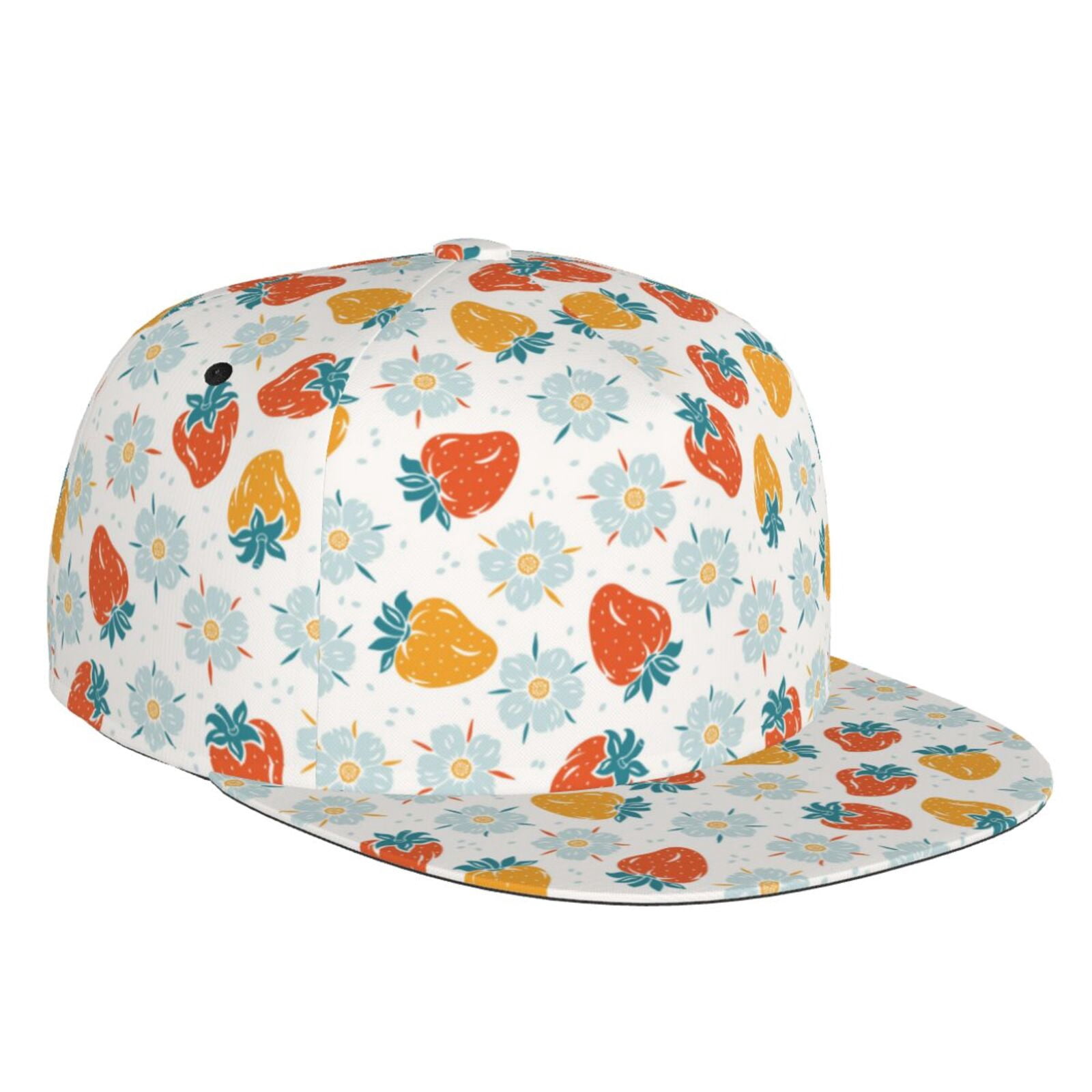 Daiia Floral Strawberr print Flat Bill Hats Flat Brim Trucker Cap ...