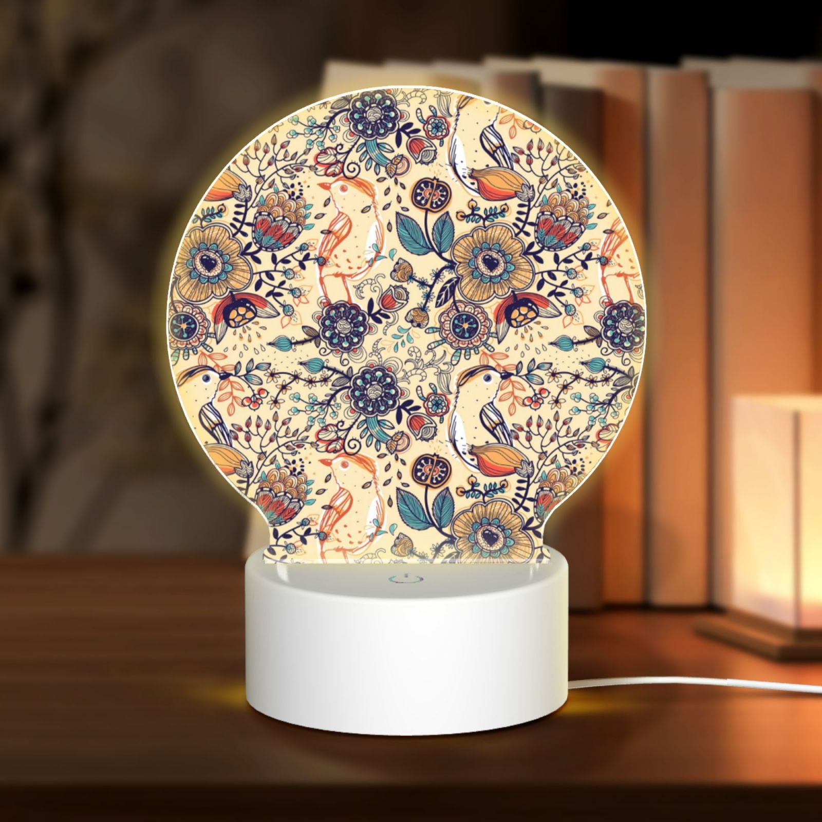 Daiia Floral With Birds Pattern Acrylic Night Light, LED Touch Light ...