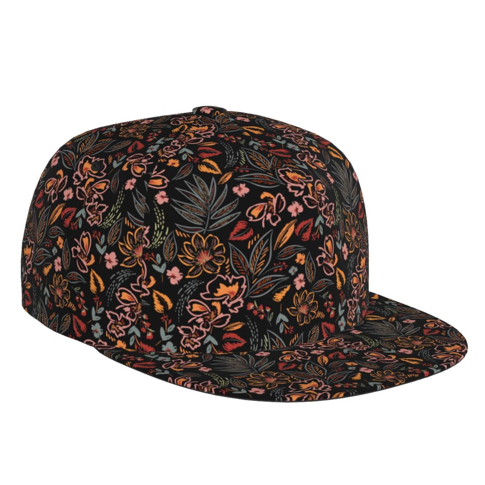 Daiia Floral print Flat Bill Hats Flat Brim Trucker Cap Baseball Cap ...