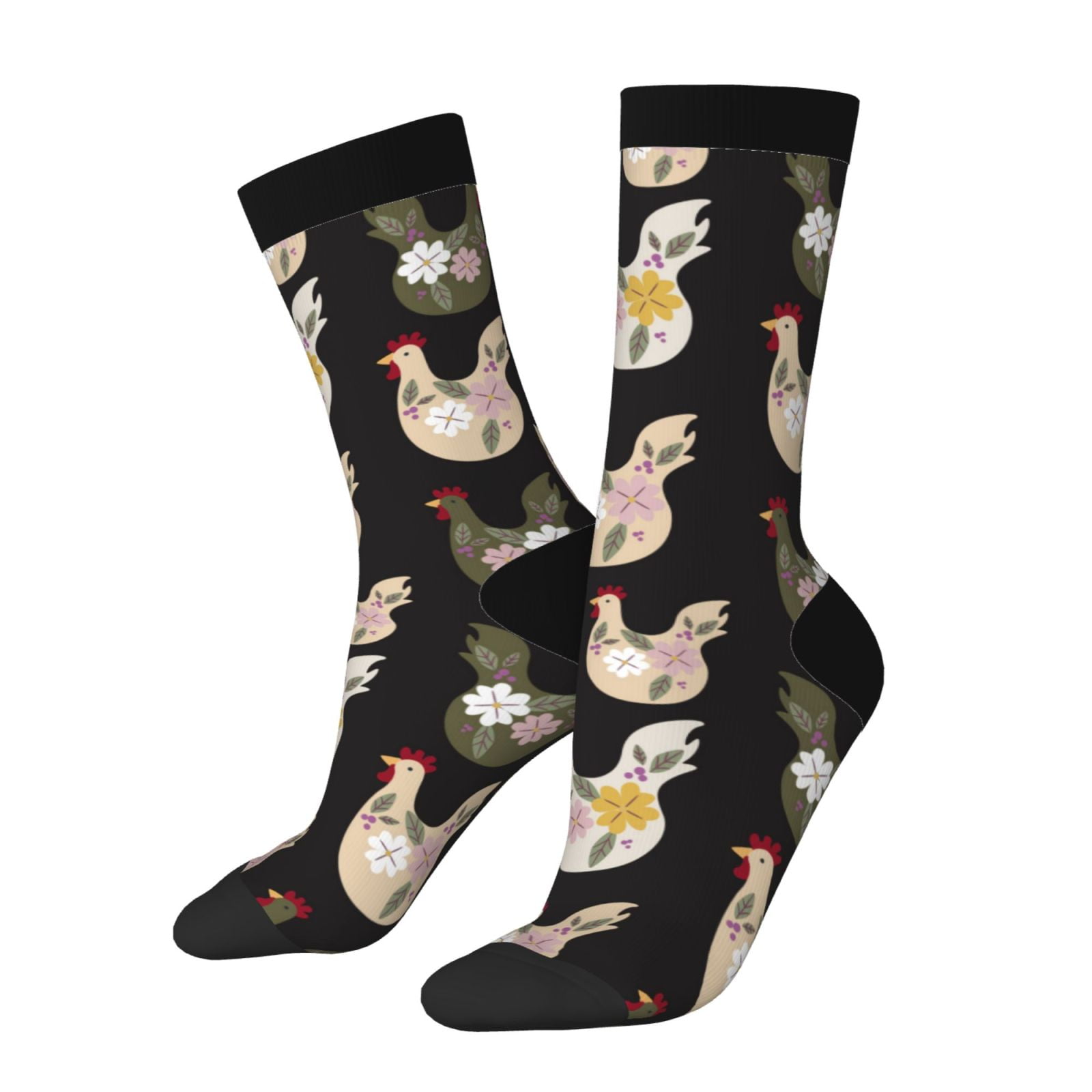 Daiia Flowe Rooster Print Crew Socks – Soft Breathable Long Socks for ...