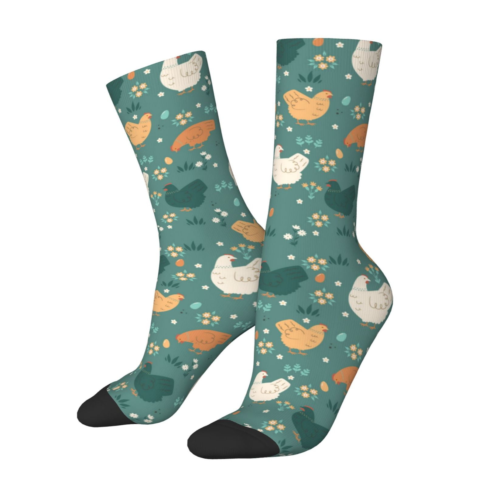 Daiia Flowe Rooster Print Crew Socks – Soft Breathable Long Socks for ...