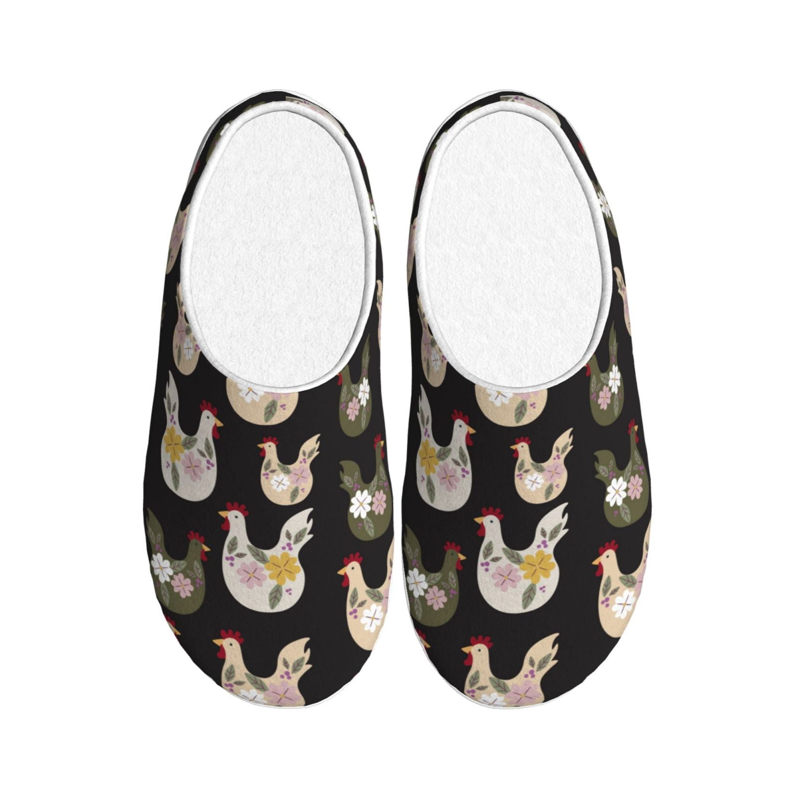 Daiia Flowe Rooster Print Women’s Fuzzy Slippers Memory Foam ...