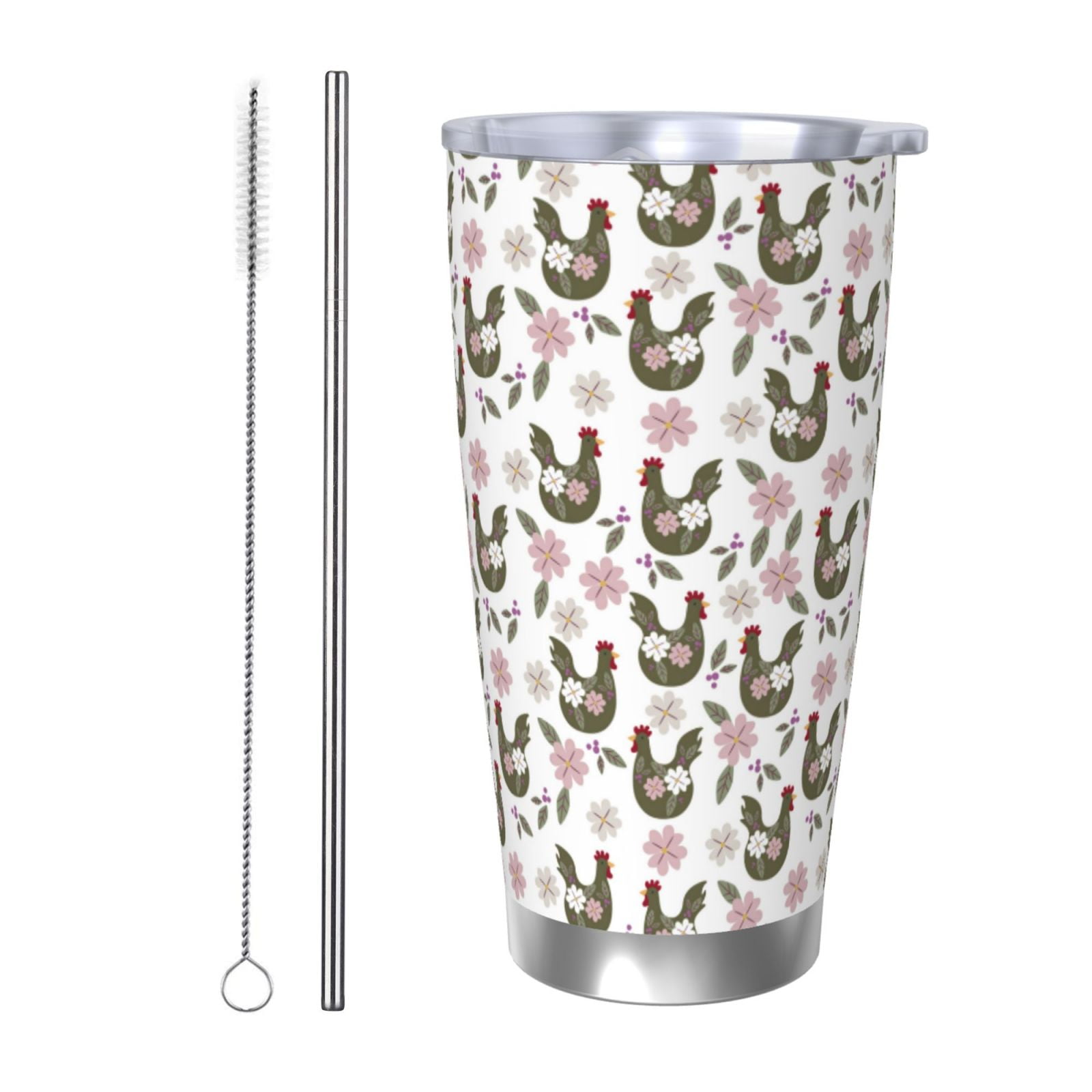 Daiia Flowe Rooster Printed 20oz Insulated Coffee Cup with Straw Topper ...