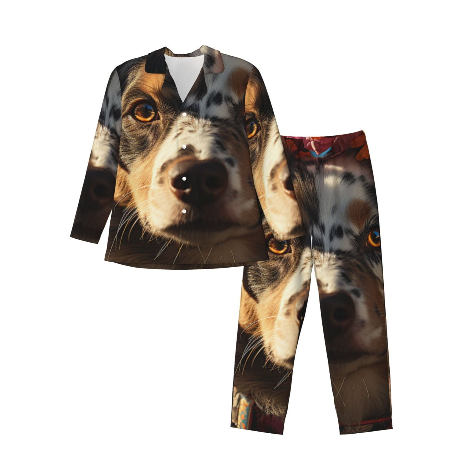 Daiia Flower Crown Dog for Men's Long-Sleeved Pajama Set – Soft ...