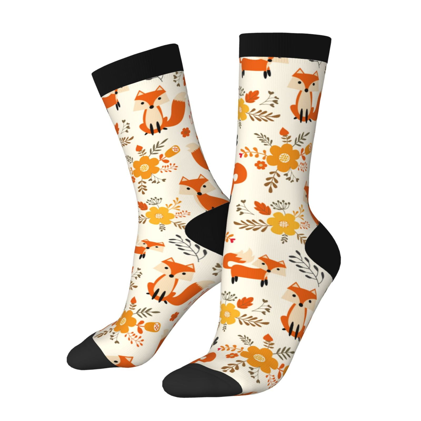 Daiia Flower Fox Print Crew Socks – Soft Breathable Long Socks for Men ...