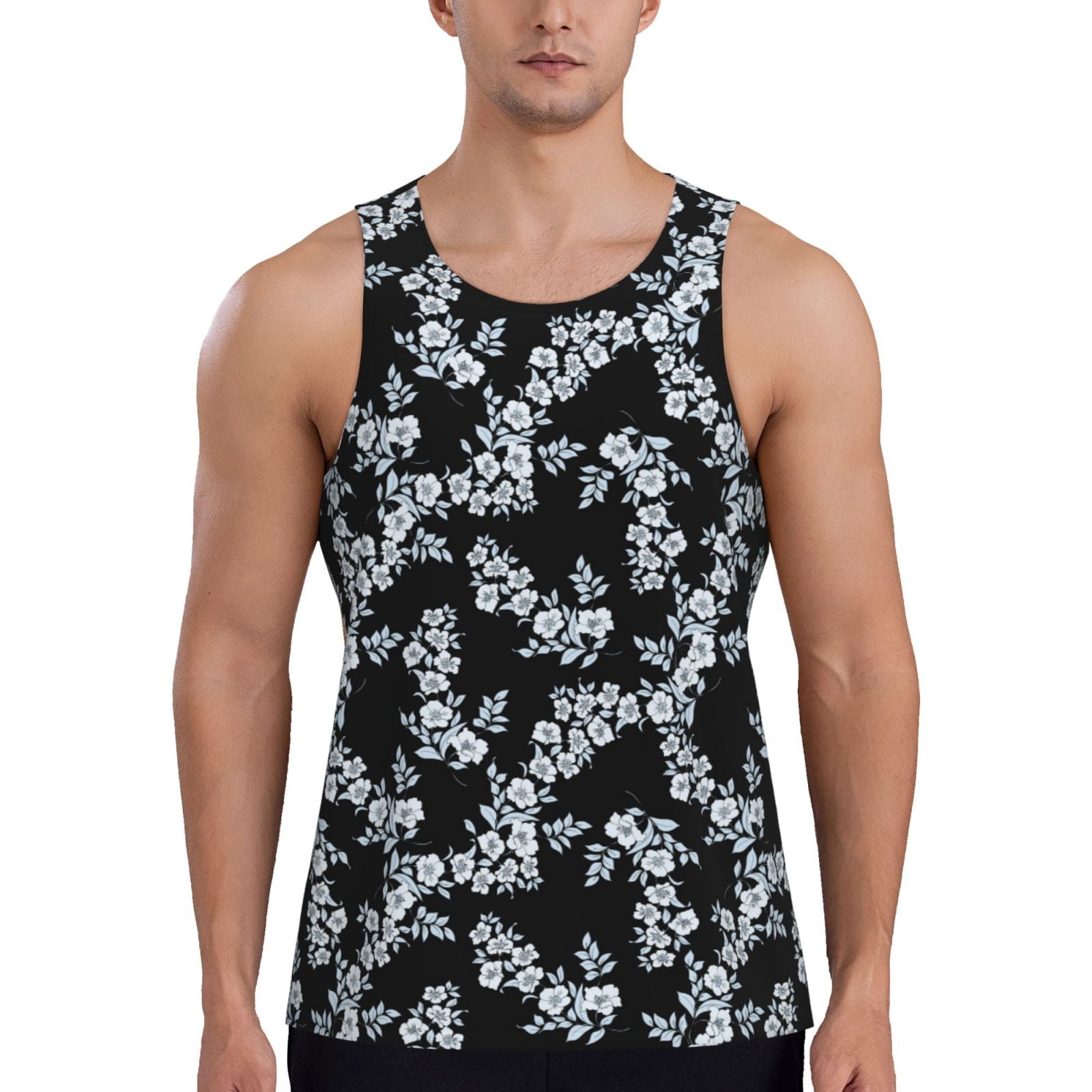 Daiia Flower Printed Men's Quick Dry Fit Muscle Tank Top Slim-Fit Tank ...