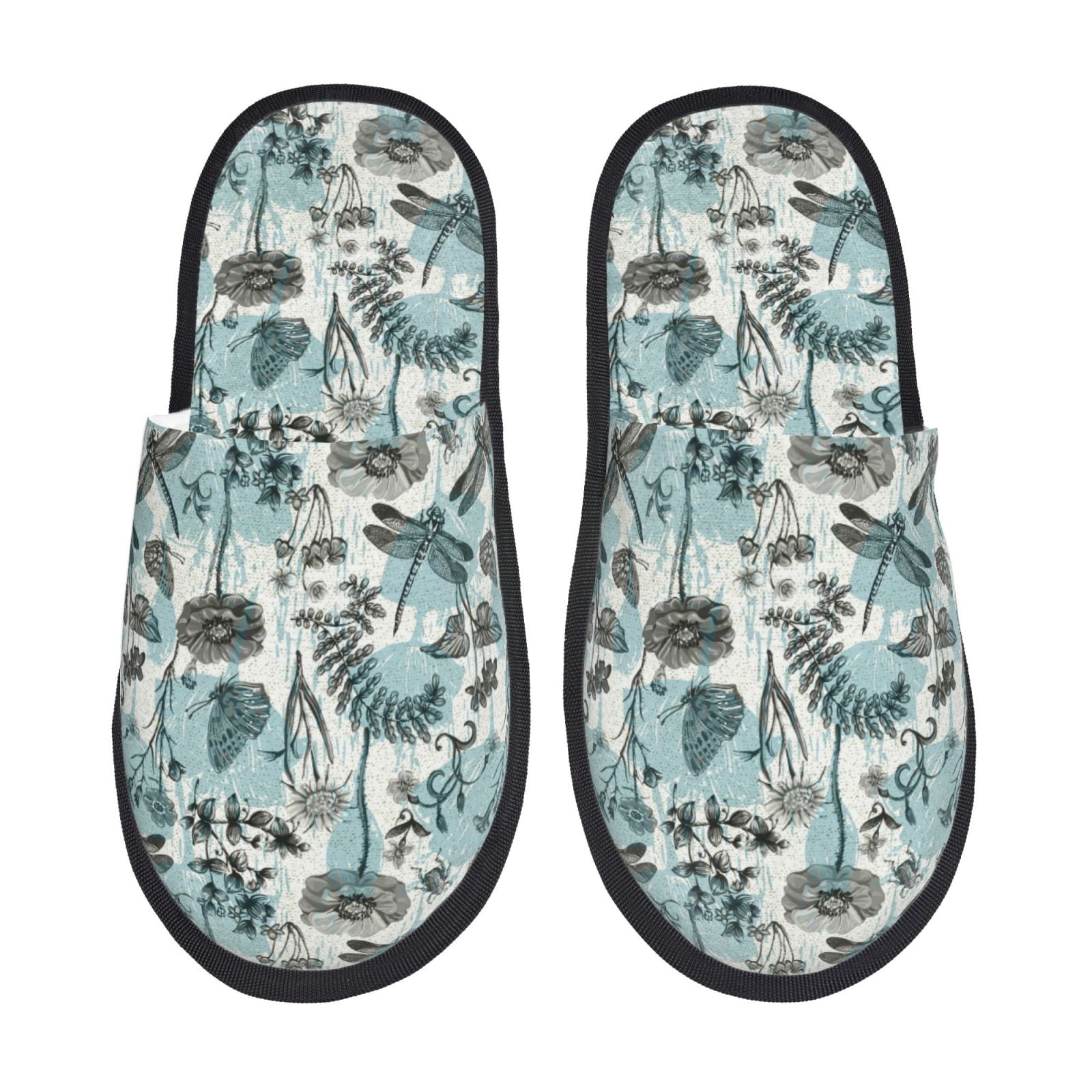 Daiia Flowers In Vintage Pattern Furry Slippers for Women and Men, Soft ...