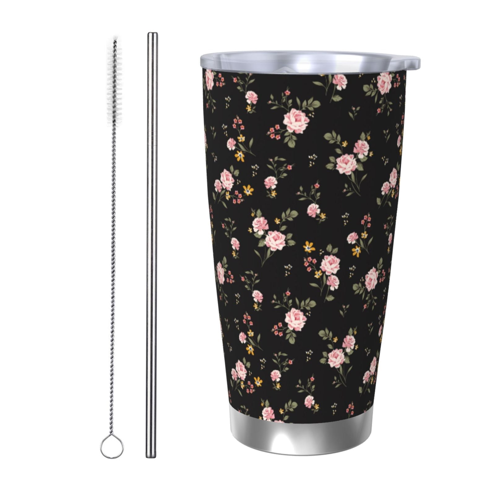 Daiia Flowers Printed 20oz Insulated Coffee Cup with Straw Topper ...