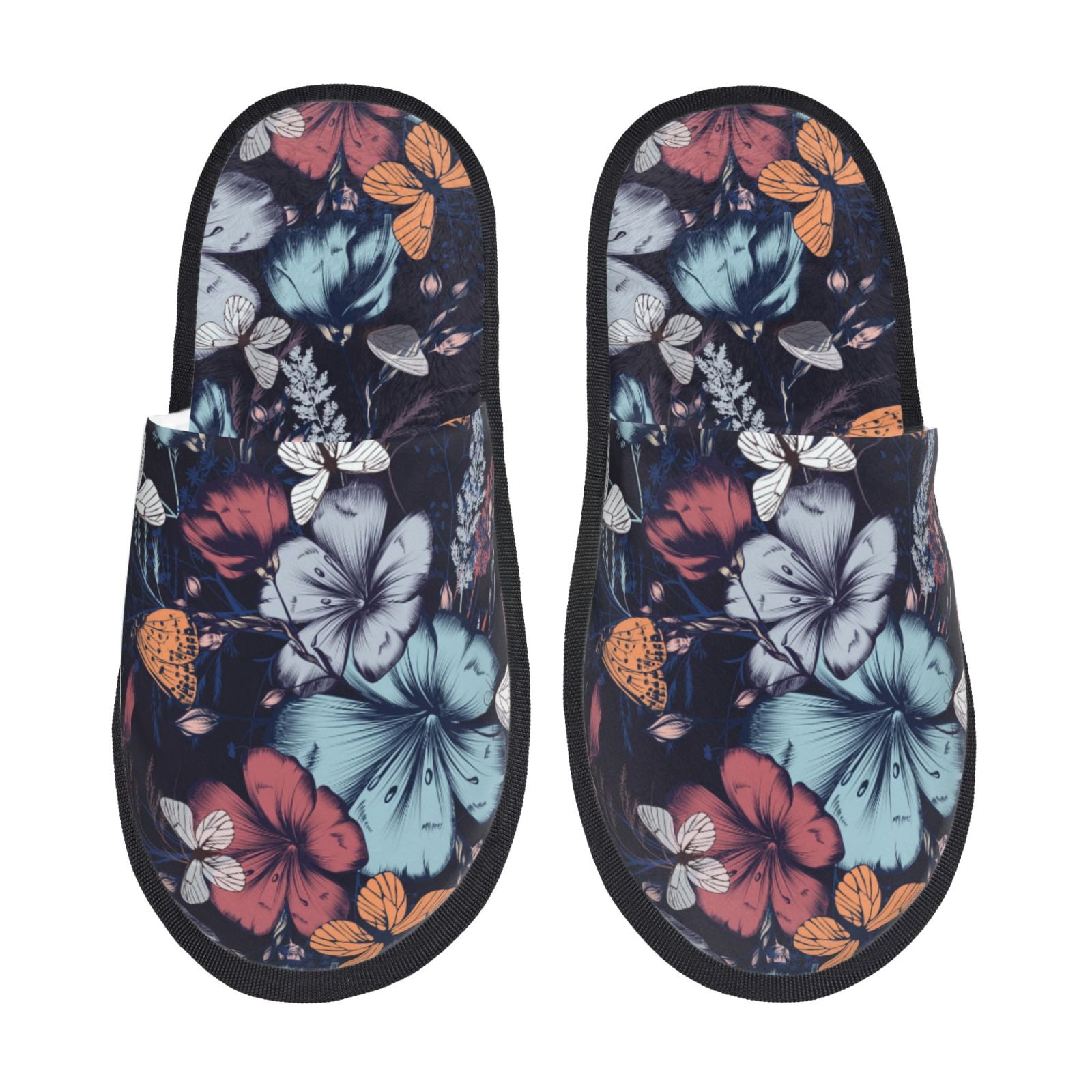 Daiia Flowers ad Butterflies Pattern Furry Slippers for Women and Men ...