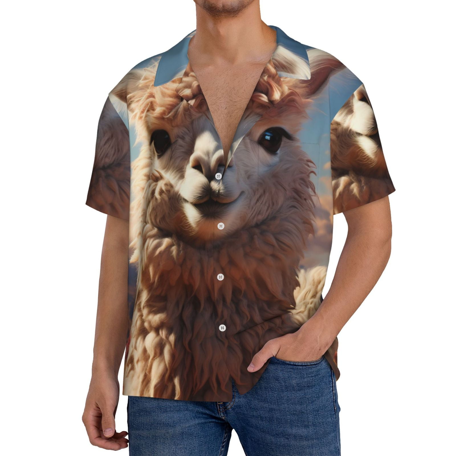 Daiia Fluffy Alpaca Mountain Meadow Men's Linen Shirts Short Sleeve ...