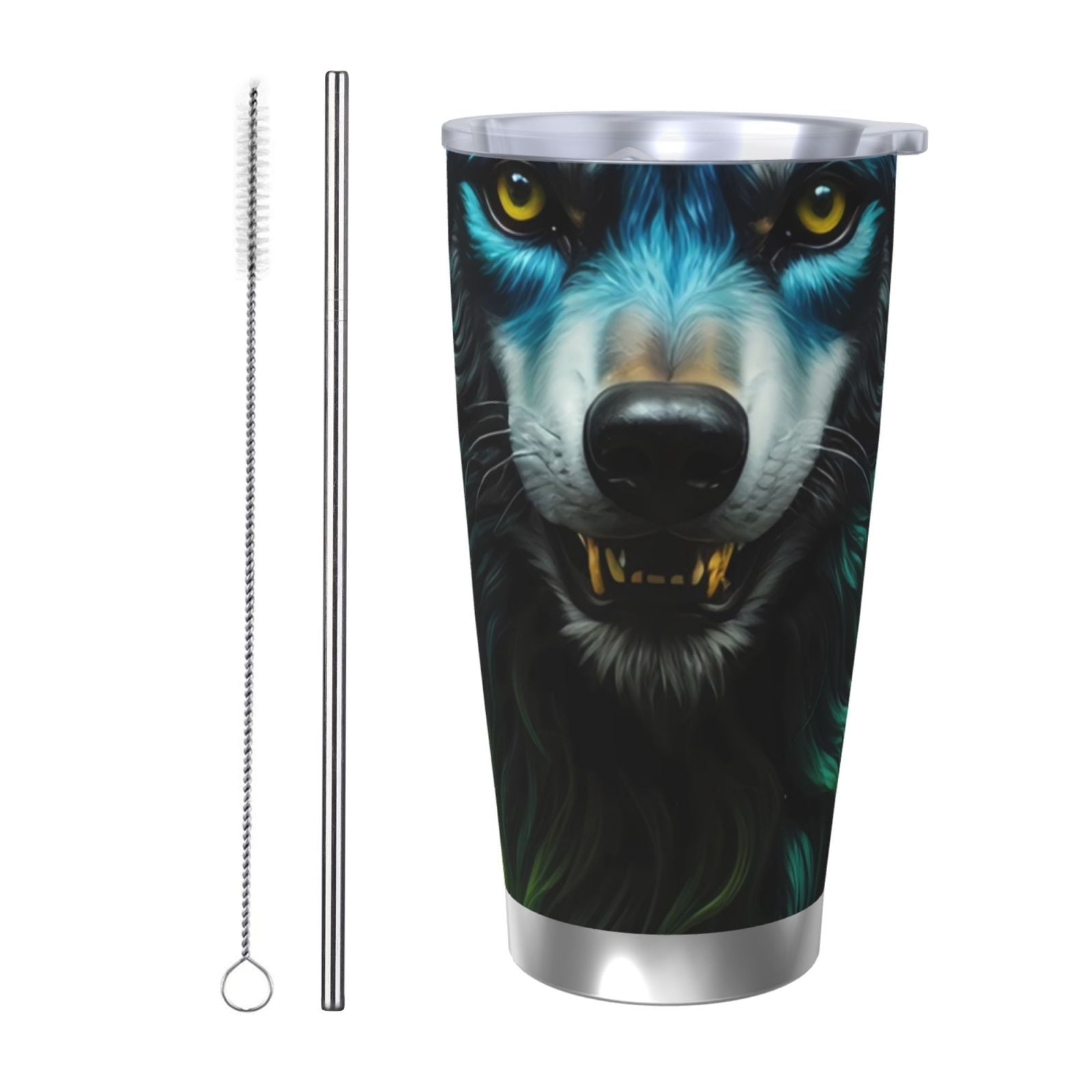 Daiia Fluorescent Wolf Printed 20oz Insulated Coffee Cup with Straw ...