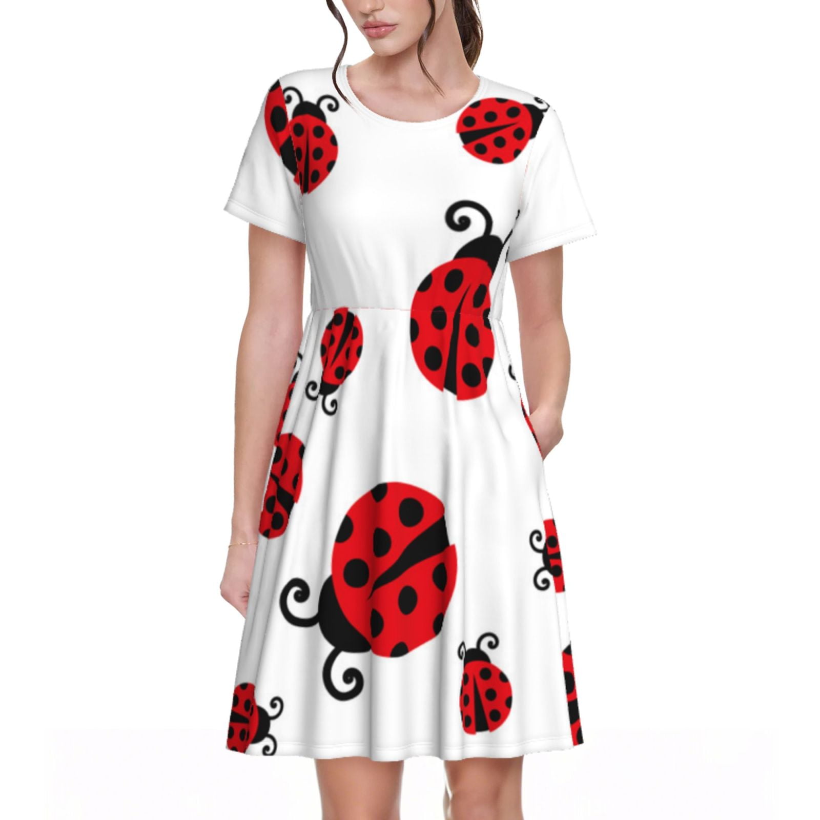 Daiia Fly Flying Ladybug Print Women's Dresses 2025 Trendy Short sleeve ...