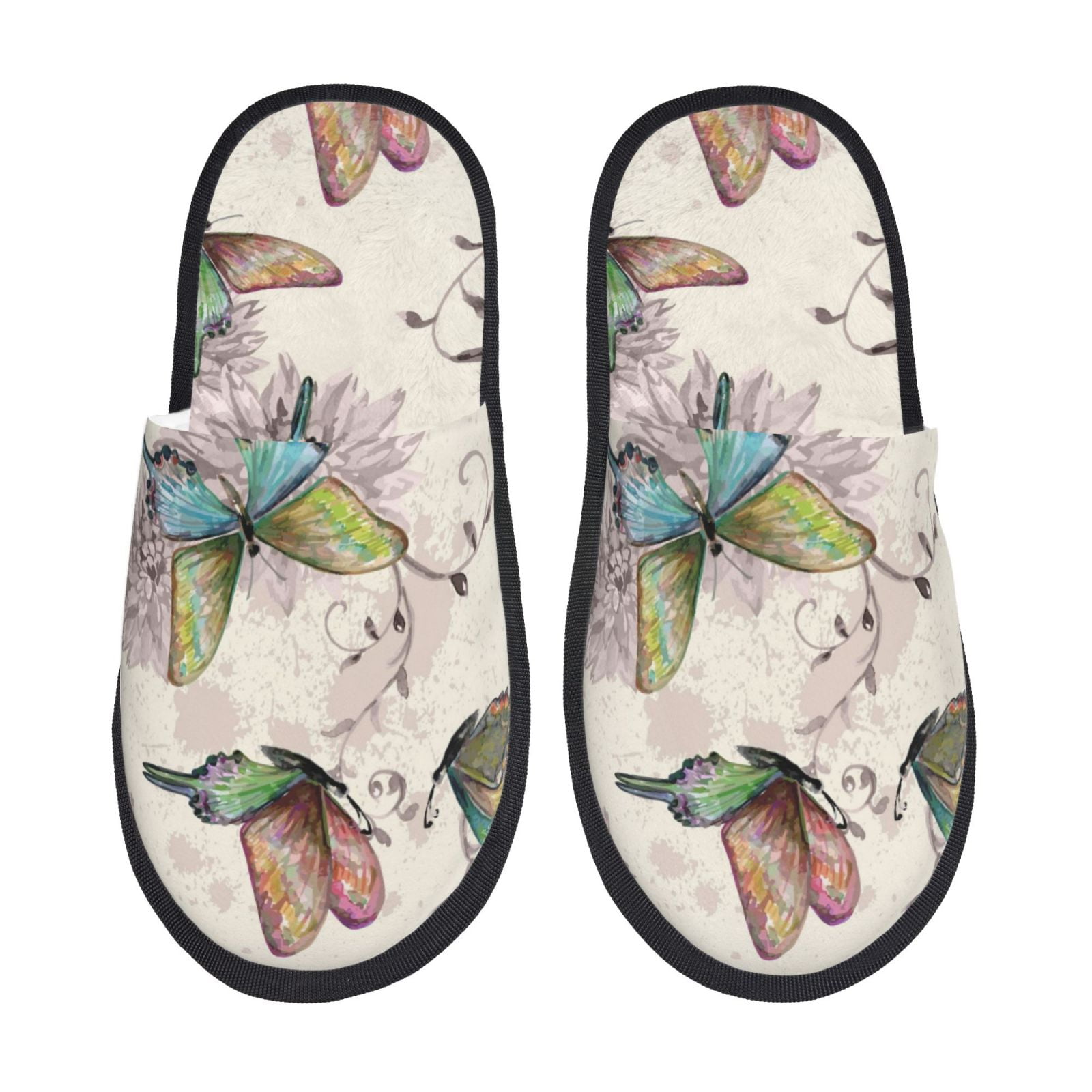 Daiia Flying Butterflies-1 Pattern Furry Slippers for Women and Men ...