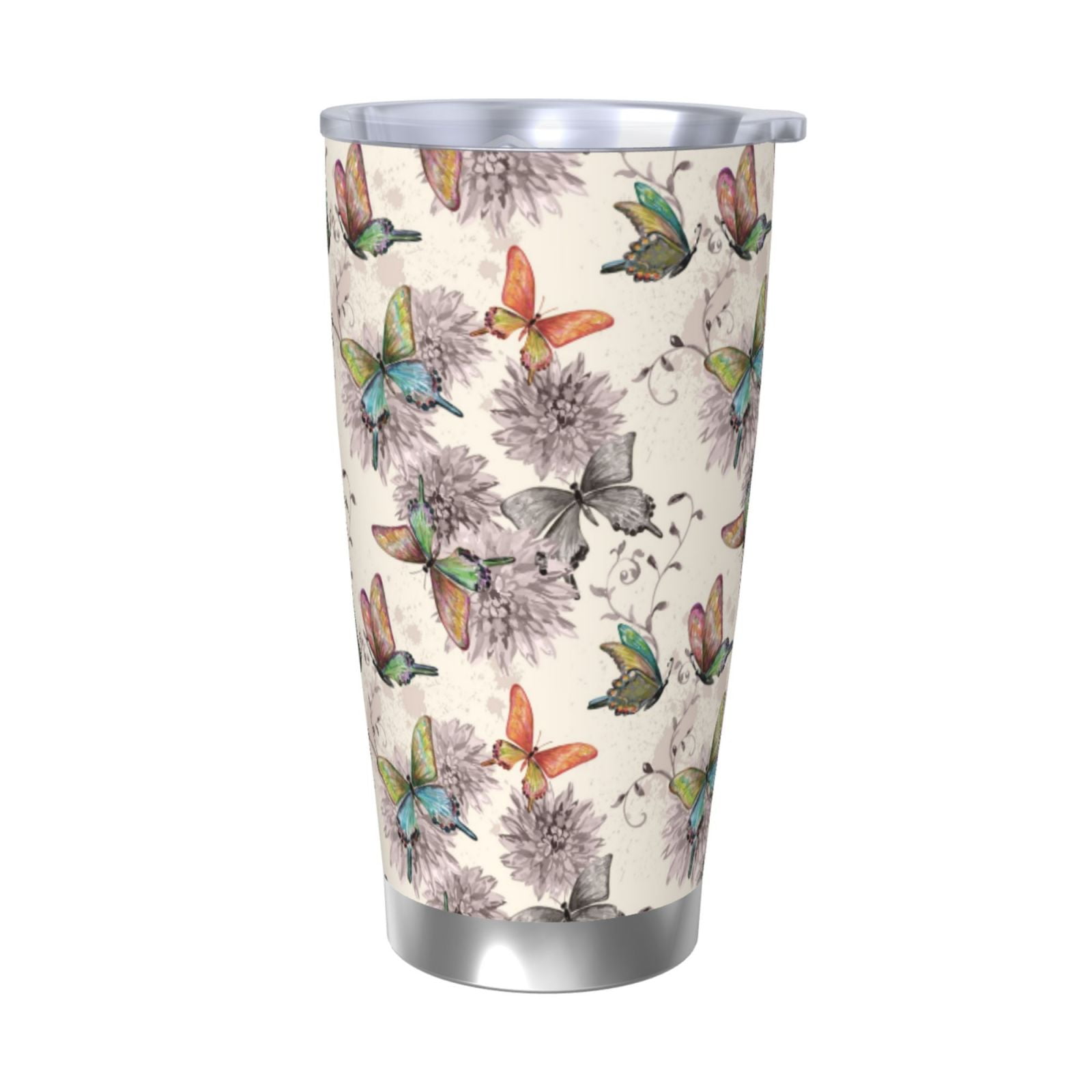Daiia Flying Butterflies-1 Printed 20oz Insulated Coffee Cup with Straw ...