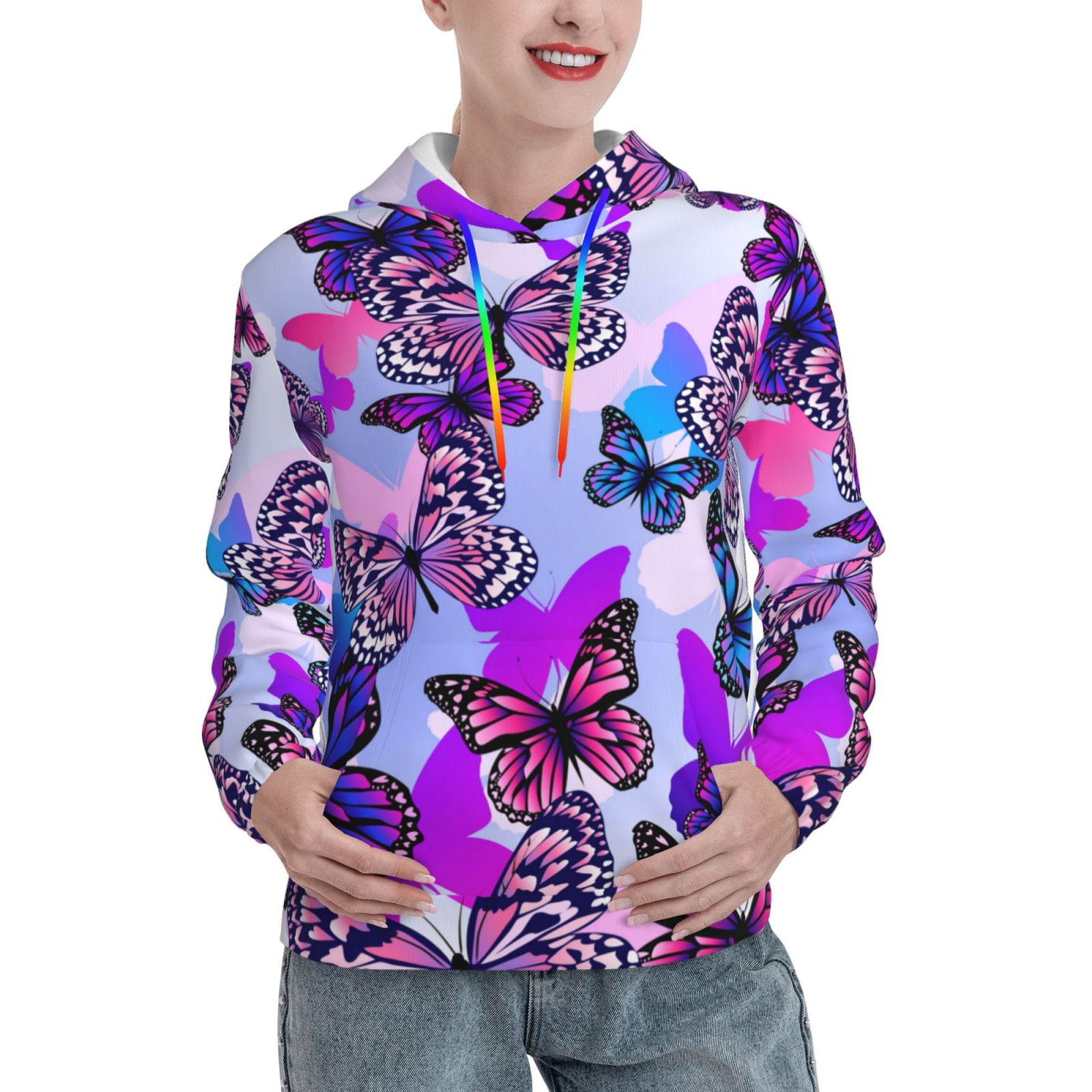 Daiia Flying Butterflies Pattern Women's Fashion Hoodies & Sweatshirts ...