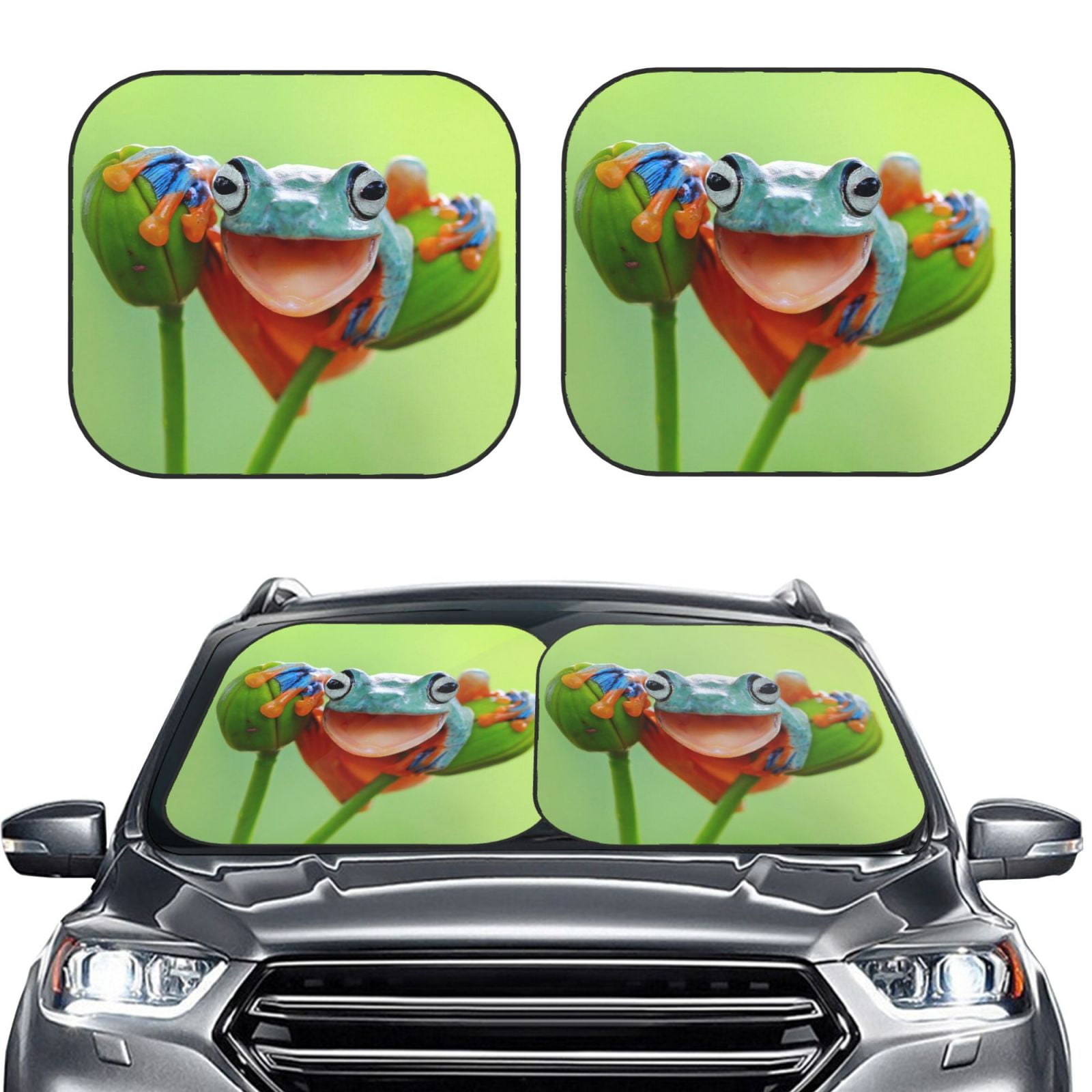 Daiia Flying Frog On Branch 2PCS Car Windshield Sun Shade, Foldable Sun ...