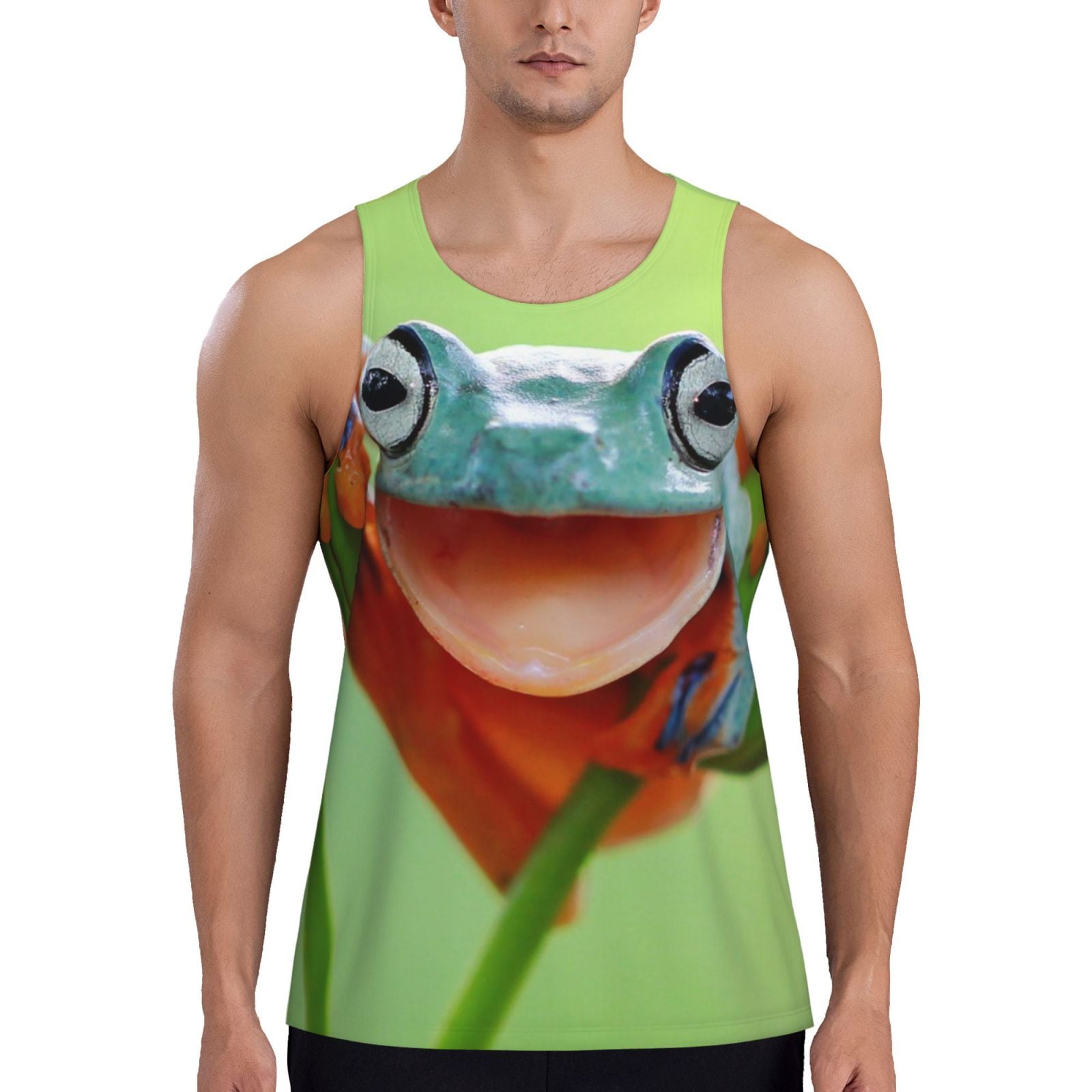 Daiia Flying Frog On Branch Printed Men's Quick Dry Fit Muscle Tank Top ...