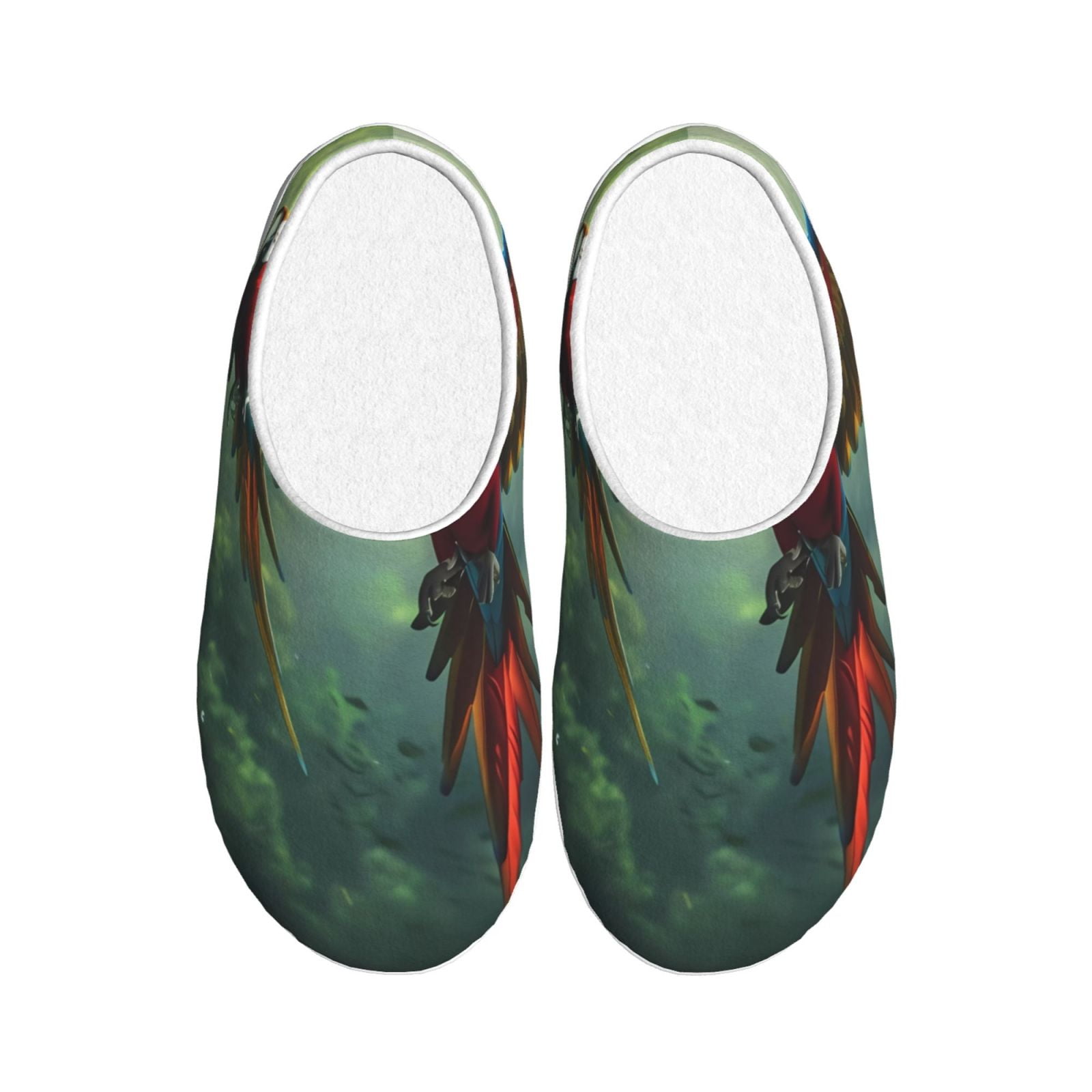 Daiia Flying Parrots In Jungle Print Women’s Fuzzy Slippers Memory Foam ...