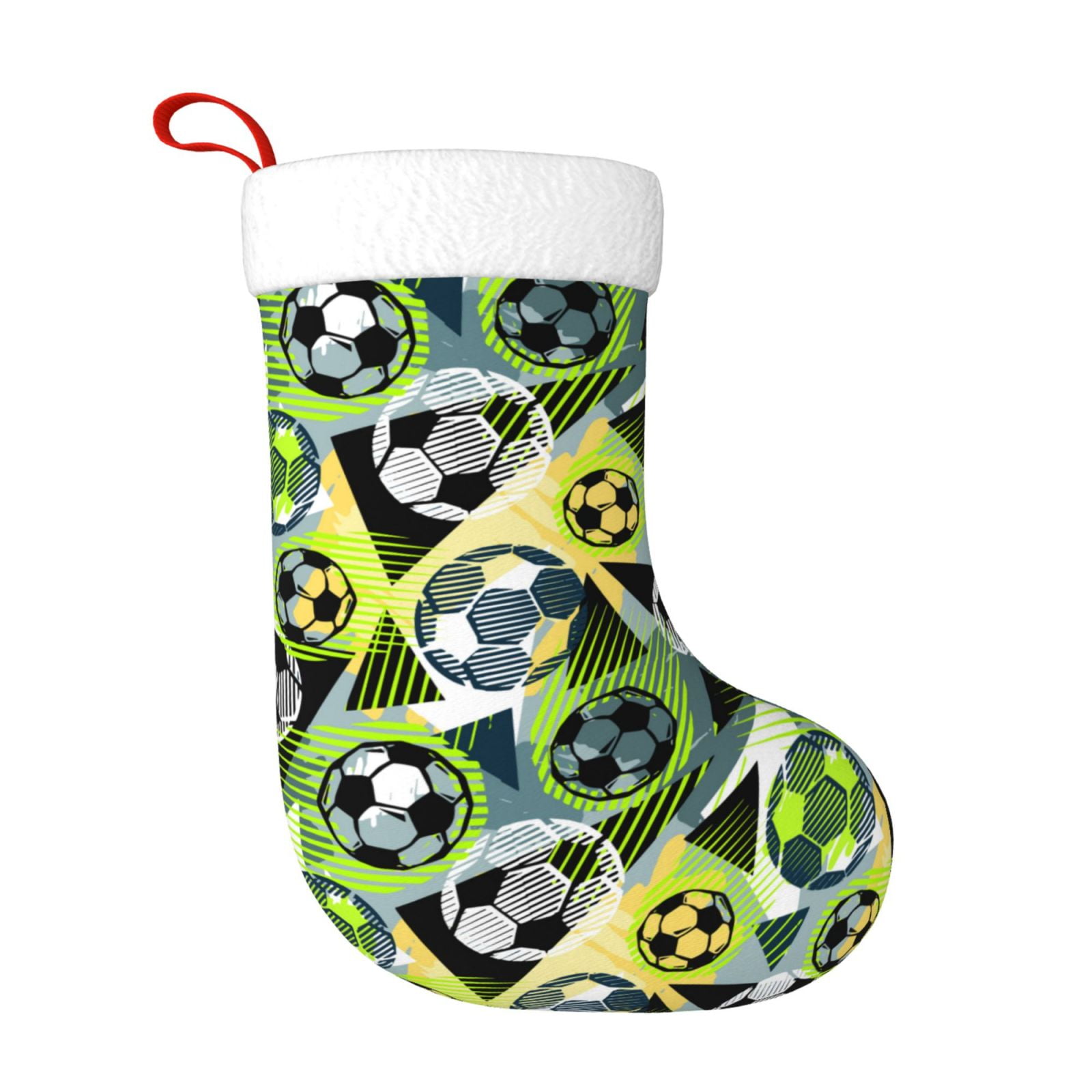 Daiia Football Doodle Print Christmas Stocking，18"Large Knitted Xmas ...